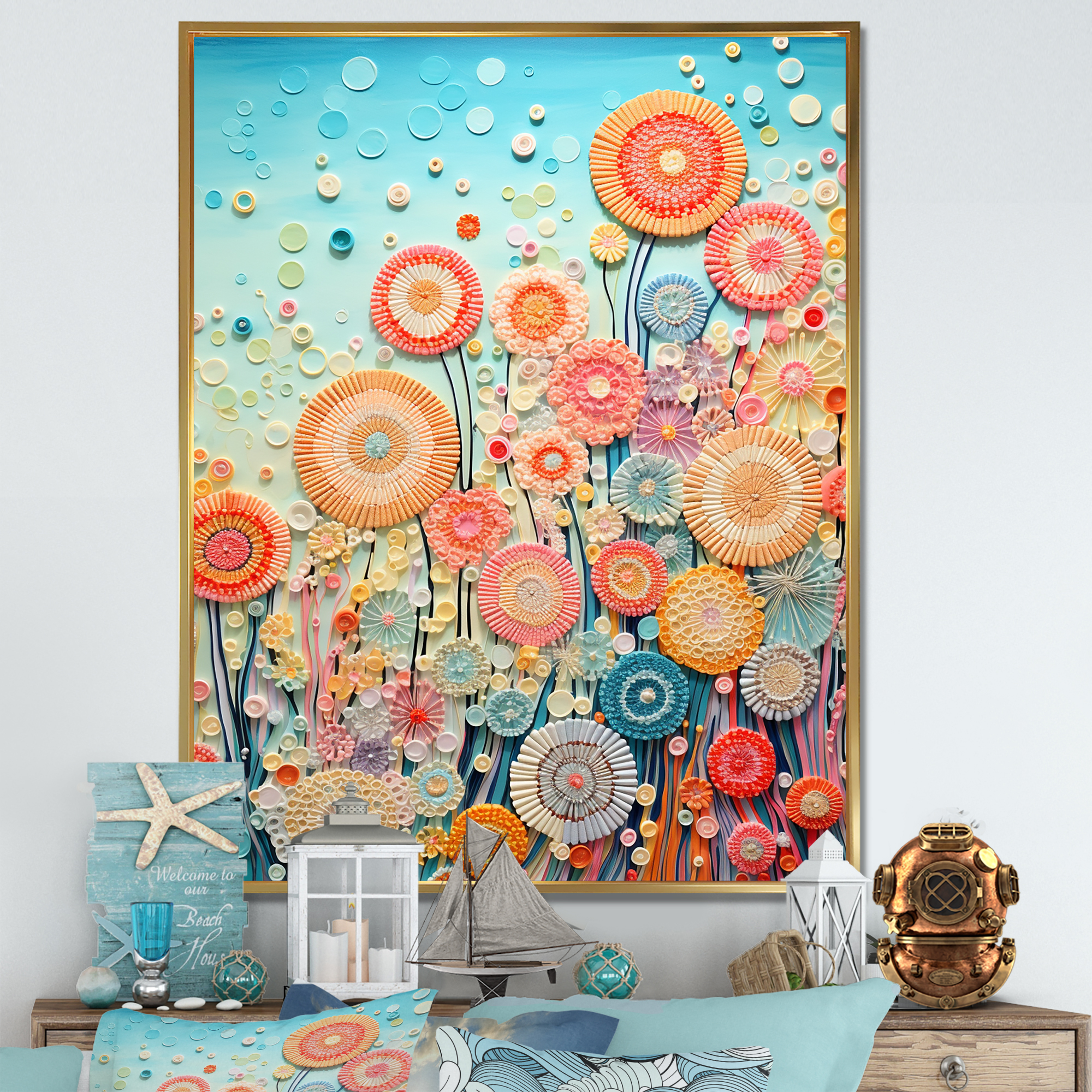 Designart "The Impressionistic Coral Reef Barrier" Coastal Coral Under ...