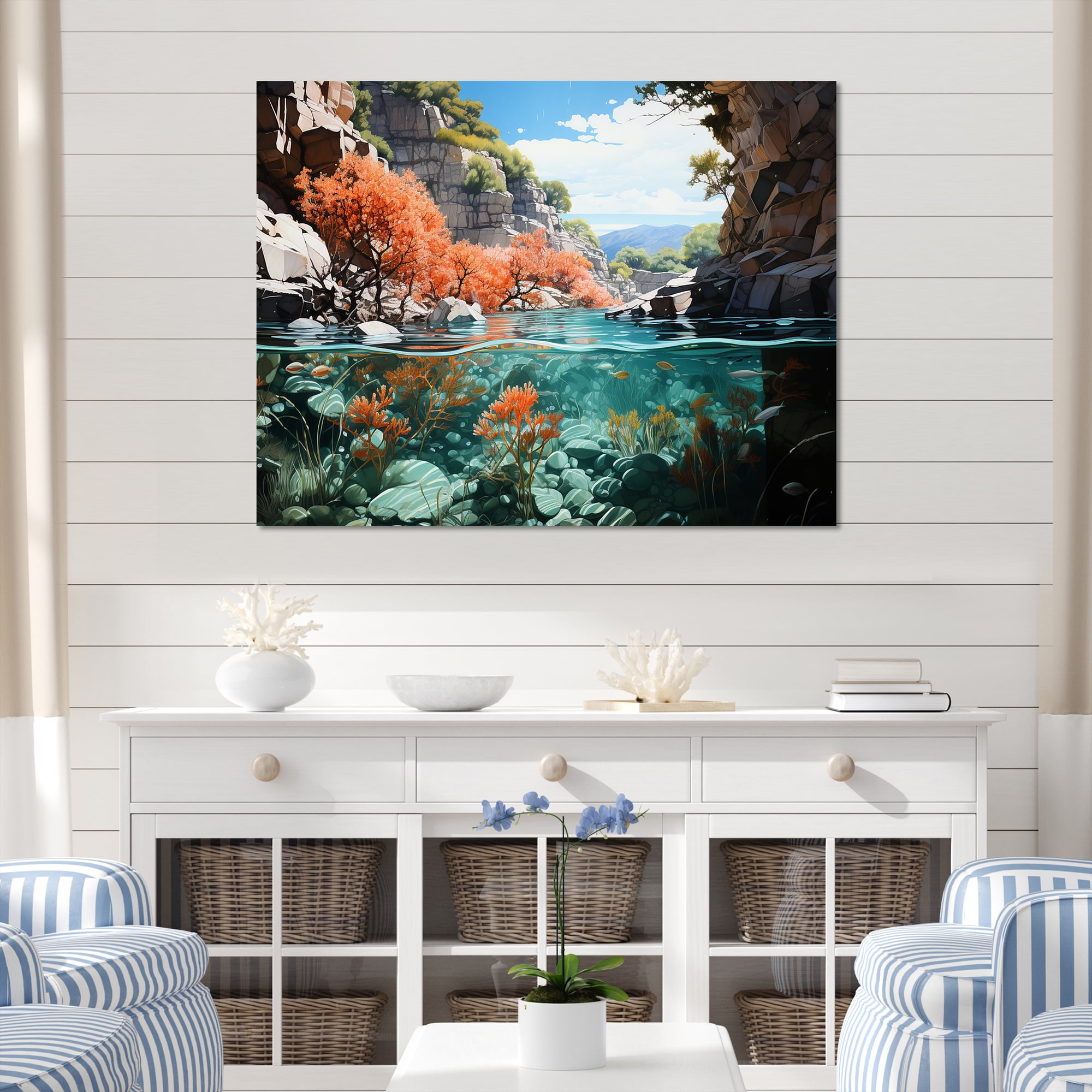 Designart "The Kingdom Of Coral And Anemones I" Coastal Coral Under ...