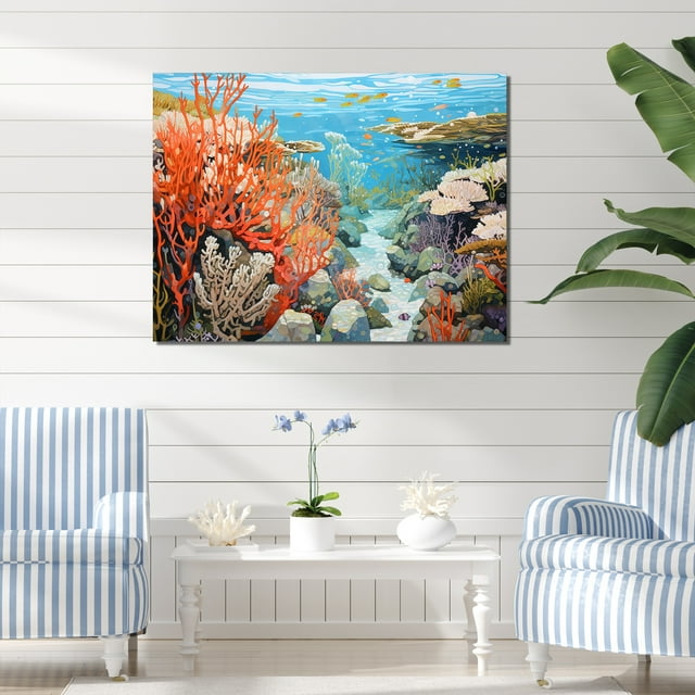 Designart "The Kingdom Of Coral And Anemones III" Coastal Coral Under ...