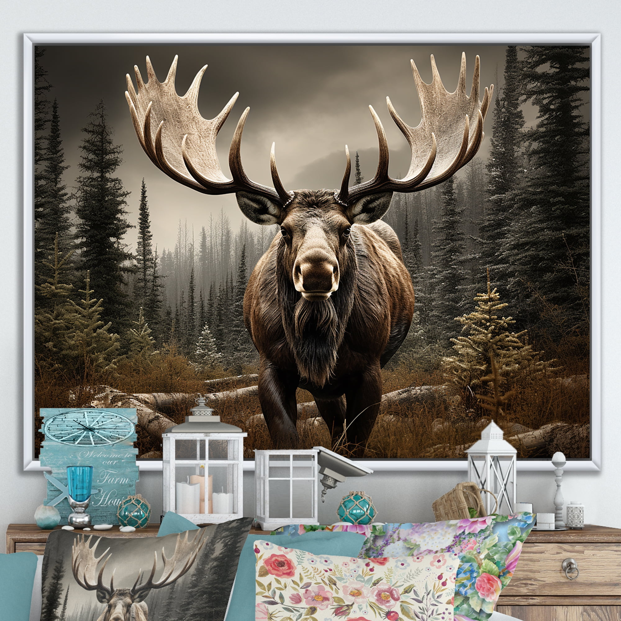 Designart "The Majestic Brown Moose in Its Element" Animals Floater ...