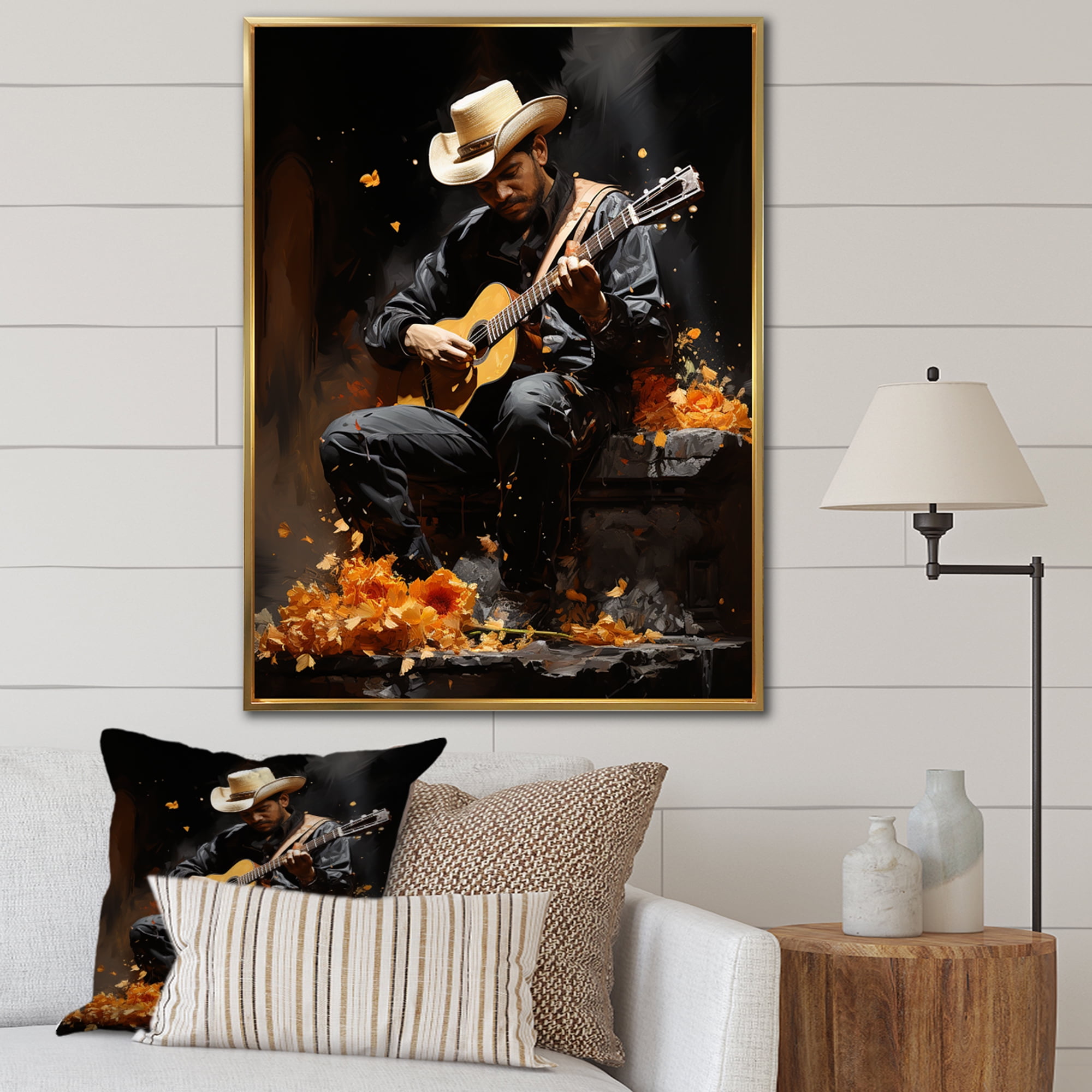 Designart "The Mariachis Orange and Black Mexican Art" Portrait Floater ...