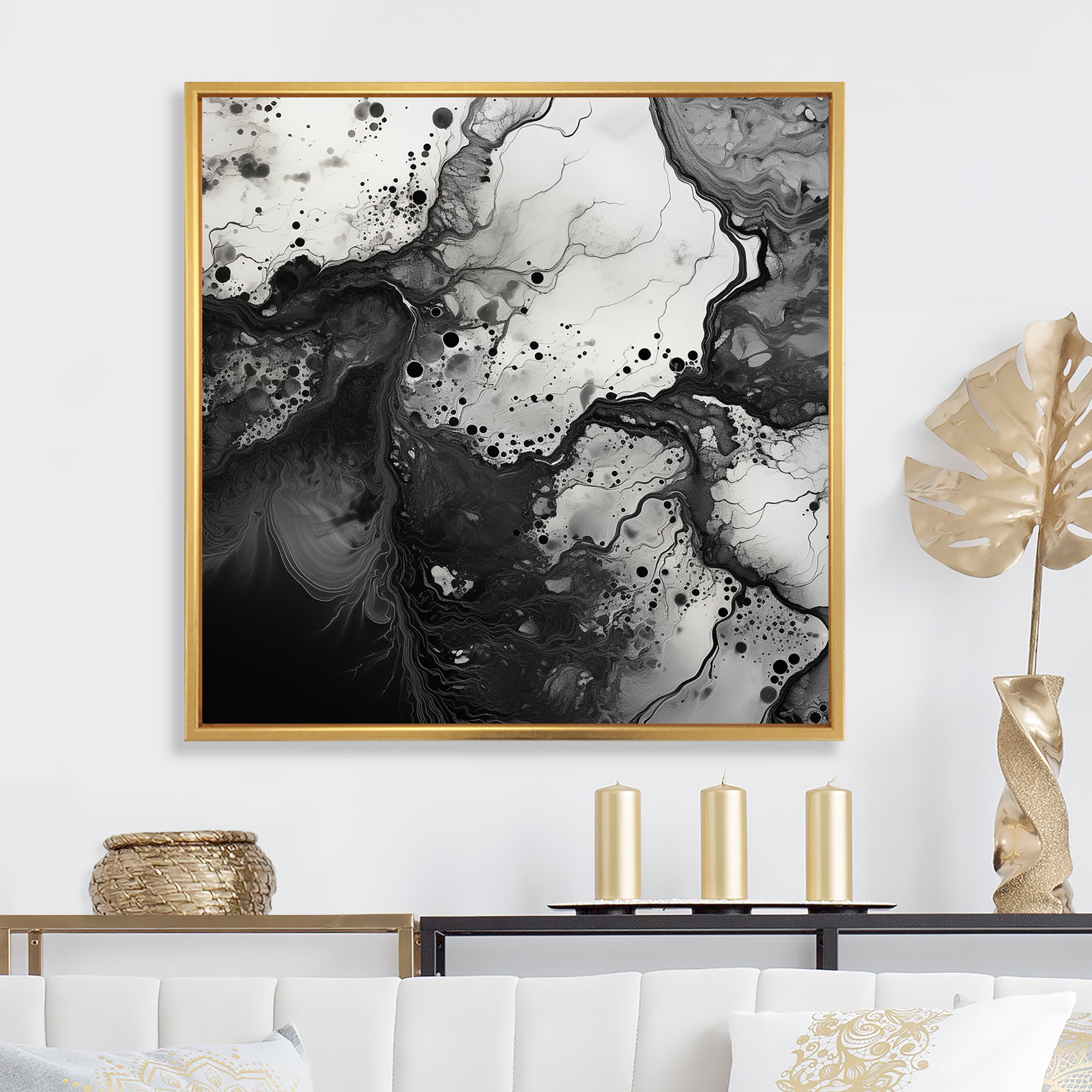 Designart "The Monochromatic Liquid Ink River I" Abstract Liquid Ink ...