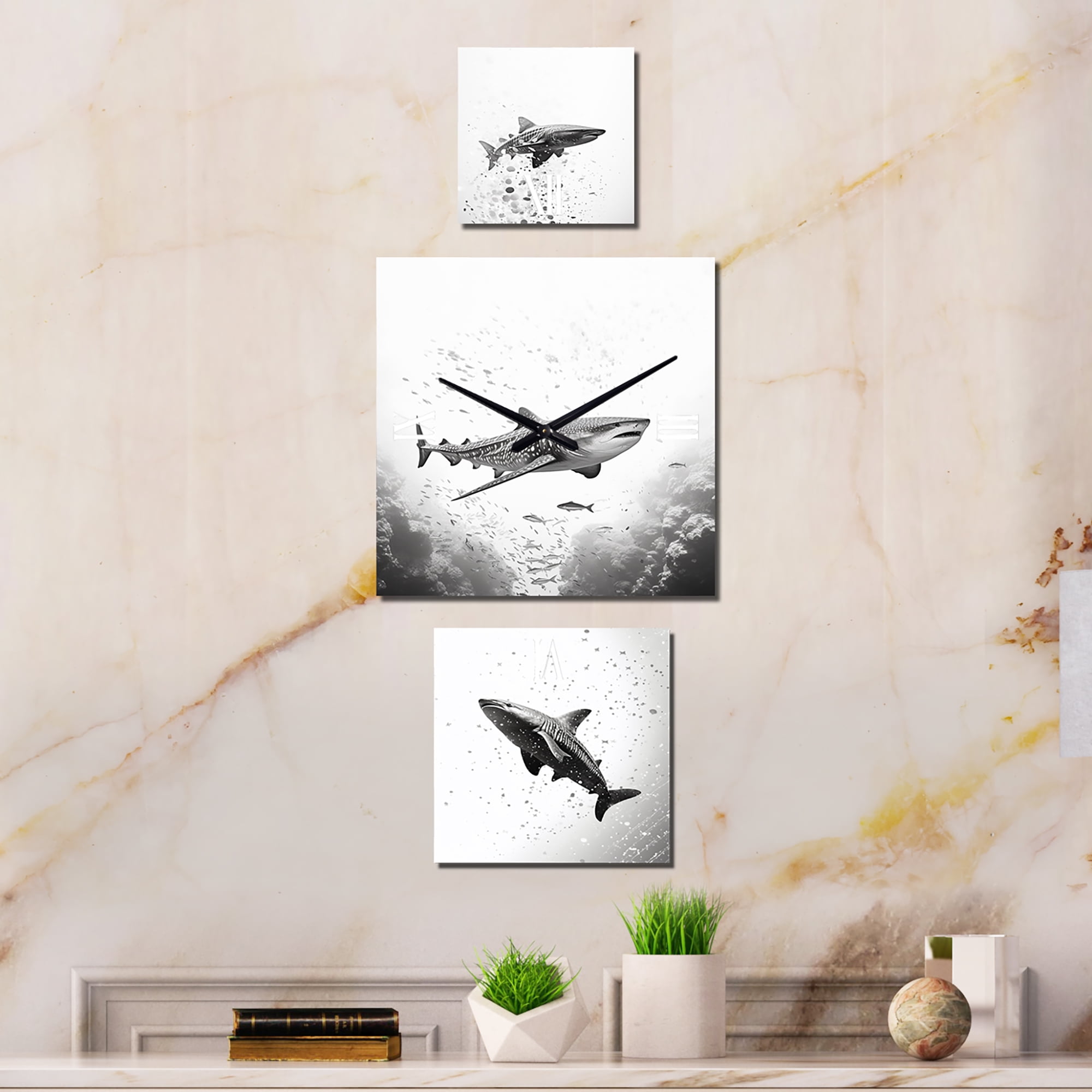 Designart "The Monochrome Ballet of Grey Sharks" Shark Oversized Modern ...