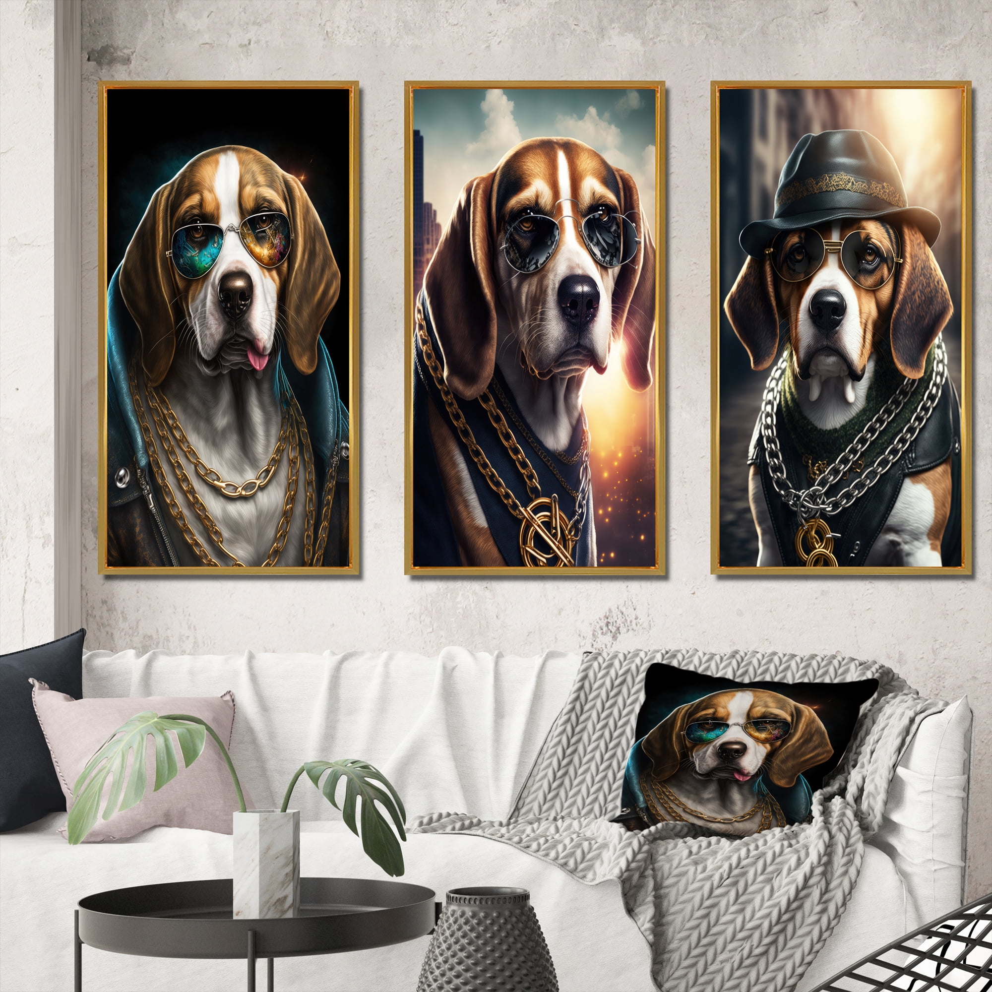 Designart "The NYC Gangster Beagle I" Animals Framed Wall Art Set Of 3 ...