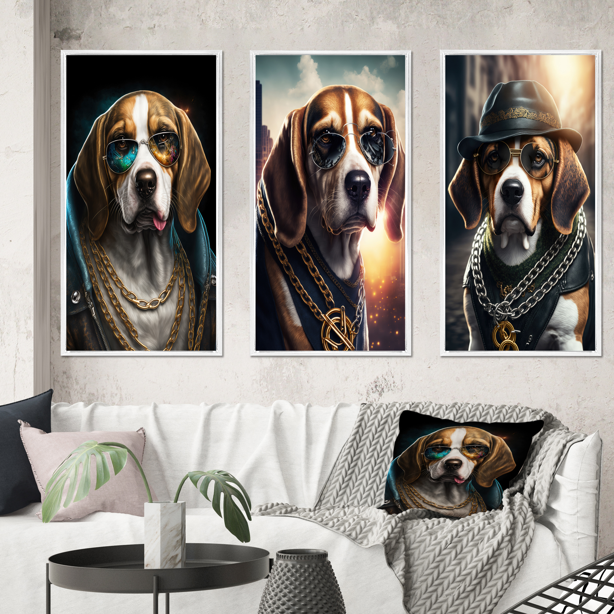 Designart "The NYC Gangster Beagle I" Animals Framed Wall Art Set Of 3 ...