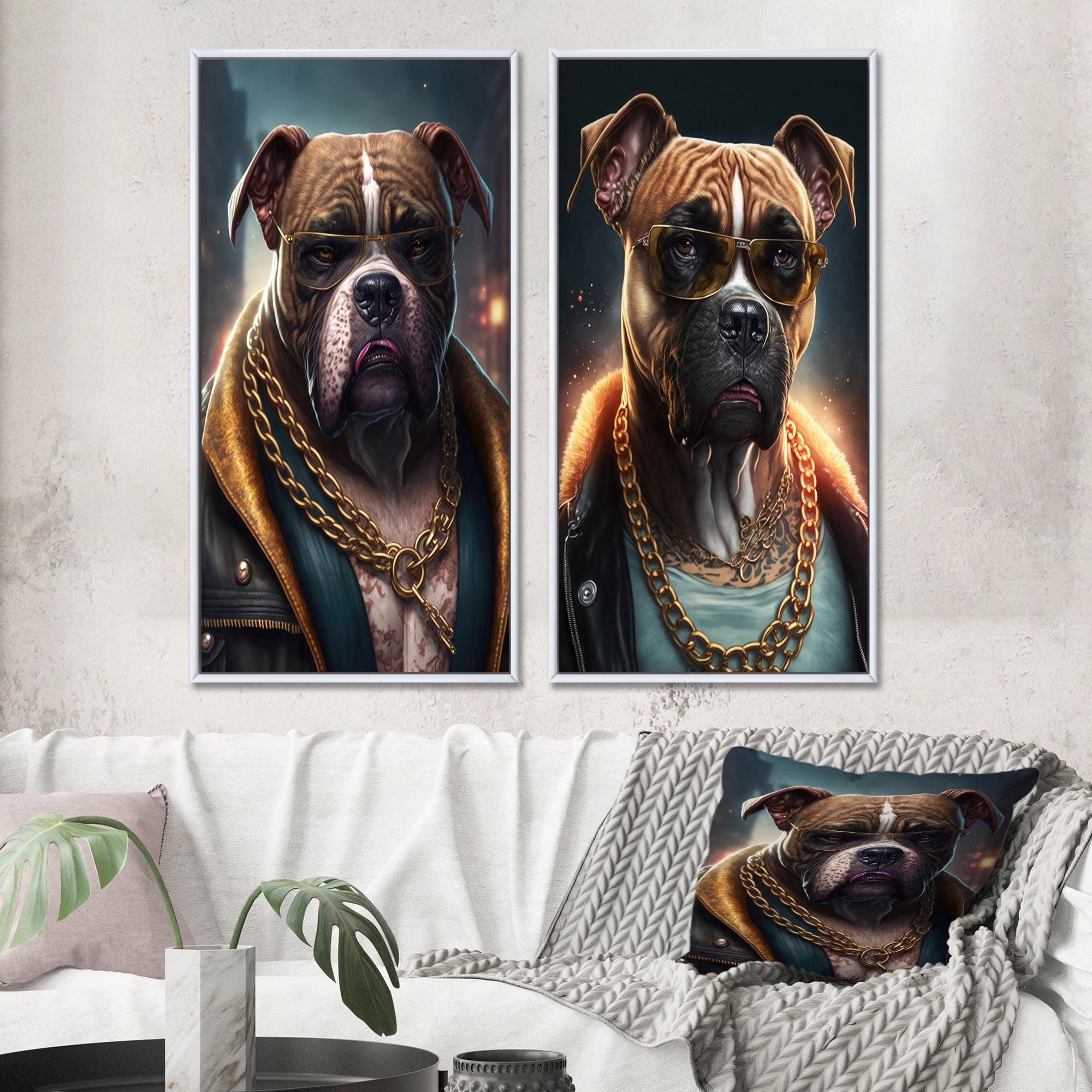 Designart "The NYC Gangster Boxer I" Dog Boxer Gangster Mafia Framed ...