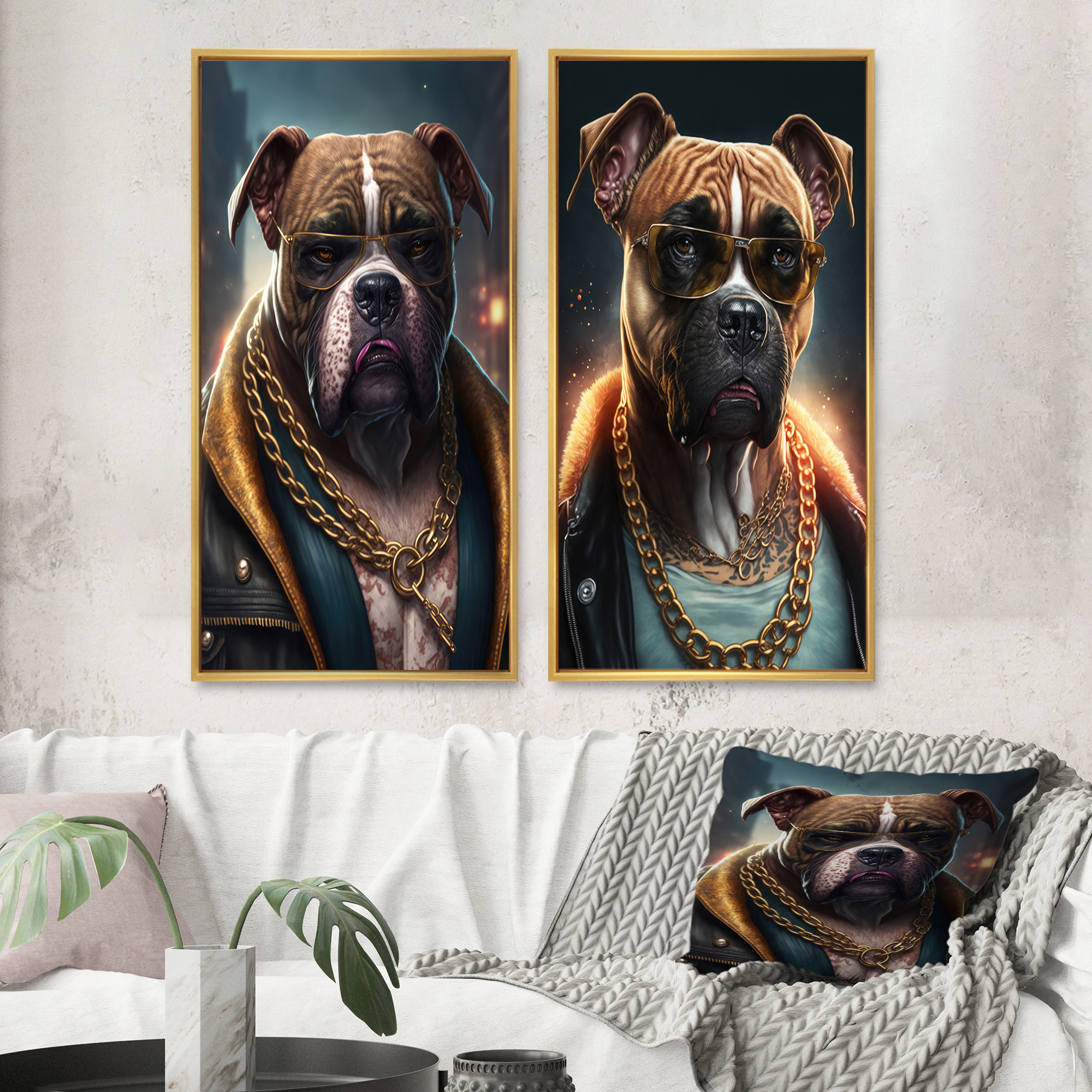 Designart "The NYC Gangster Boxer I" Dog Boxer Gangster Mafia Framed ...