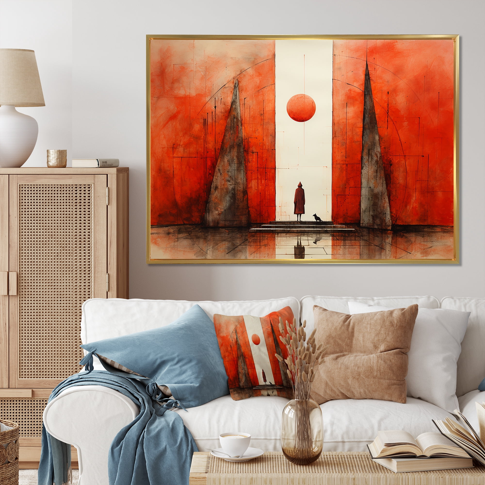 Designart "The Offering Coral and Grey Mexican Art" Mexican Floater ...