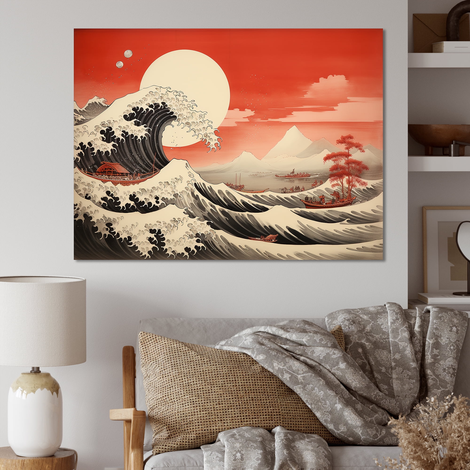 Designart "The Red Great Wave A Masterpiece from Kanagawa III" Nautical ...