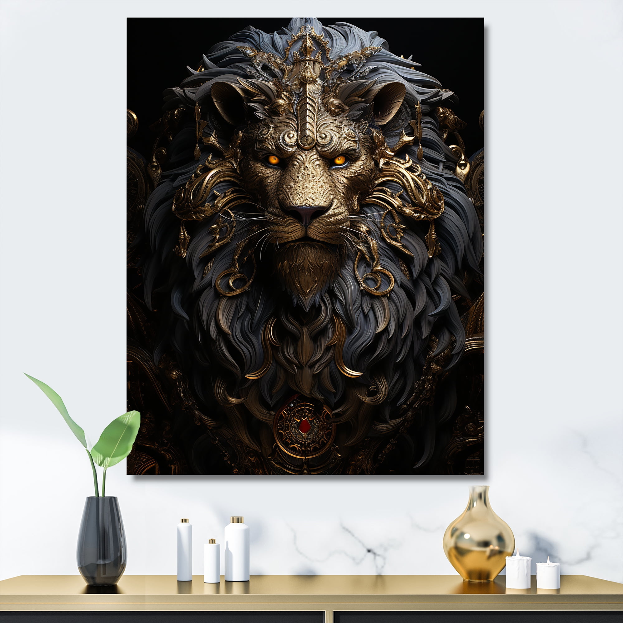 Designart "The Regal And Elegant Lion Ruler I" Animals Lion Wall Art ...