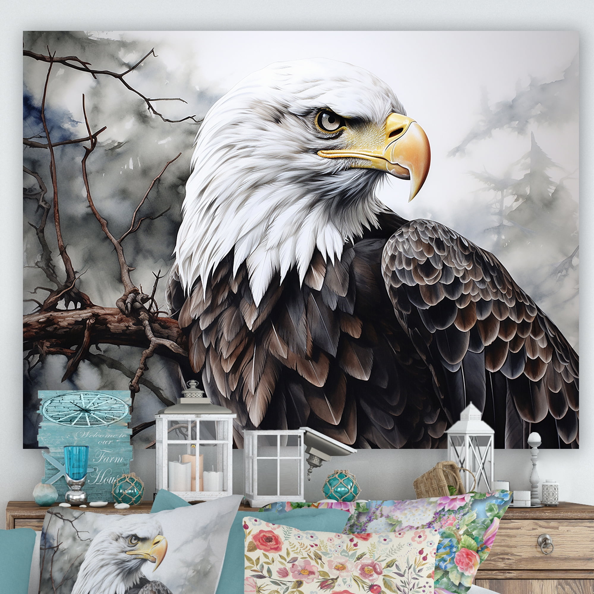 Designart "The Resolute Gaze Of The Bold Eagle IV" Animals Eagle Wall ...