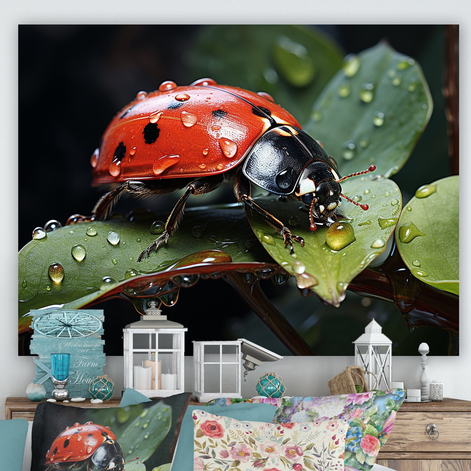 Designart "The Serene Curiosity Of A Crimson Ladybug II" Ladybug Wall ...