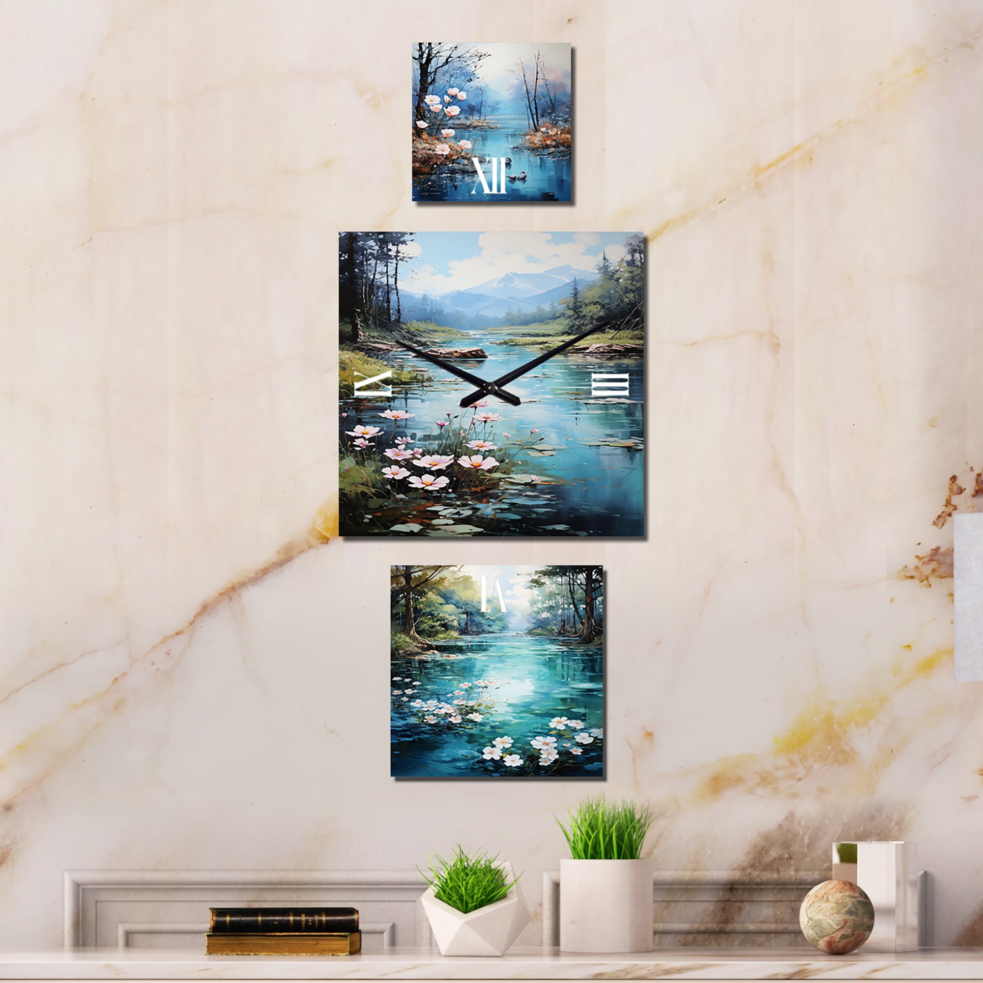 Designart "The Serenity of Romantic Floral Waters" Lakes & Rivers Extra ...