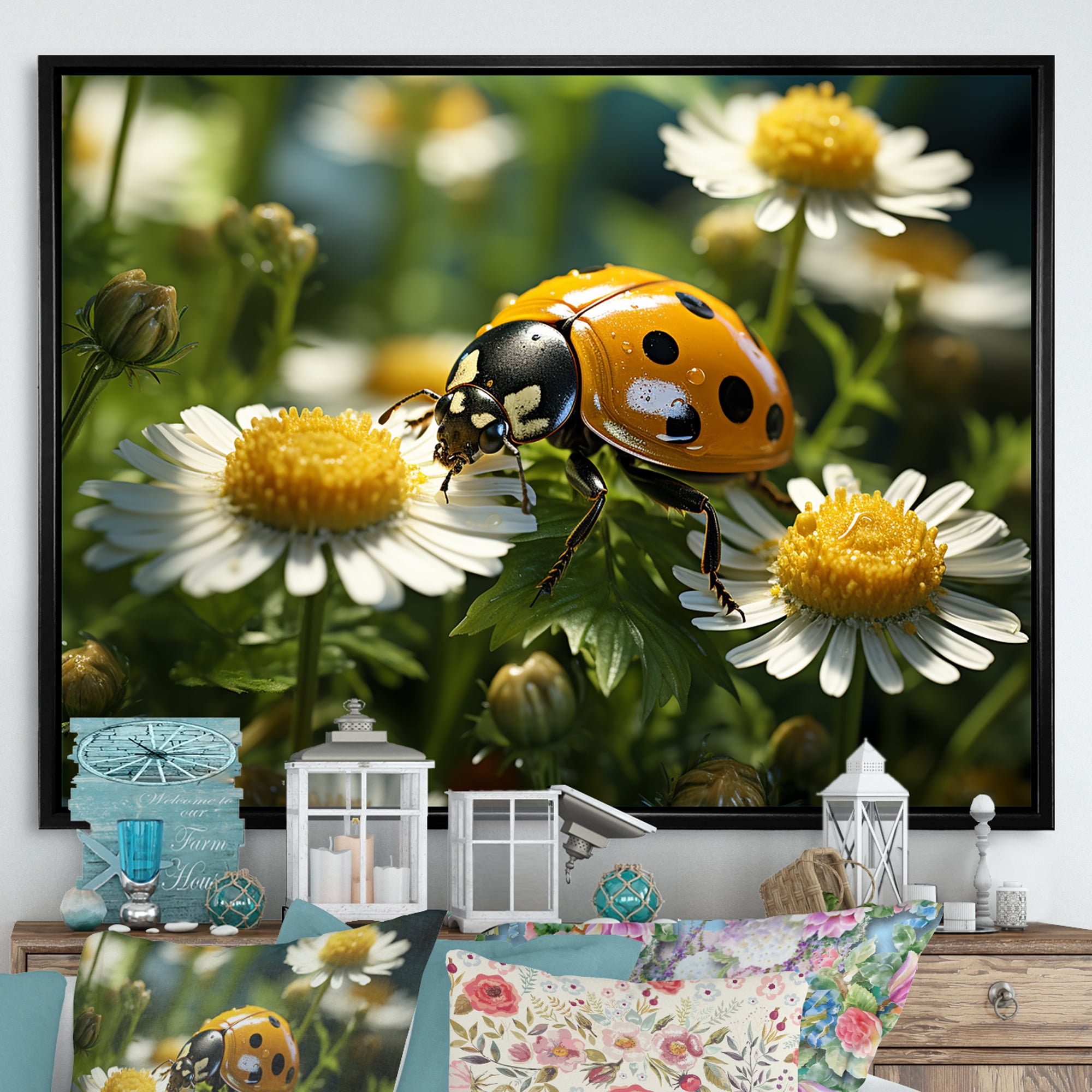 Designart "The Splendid Travel Of Sunshine Ladybugs I" Ladybug Floater ...