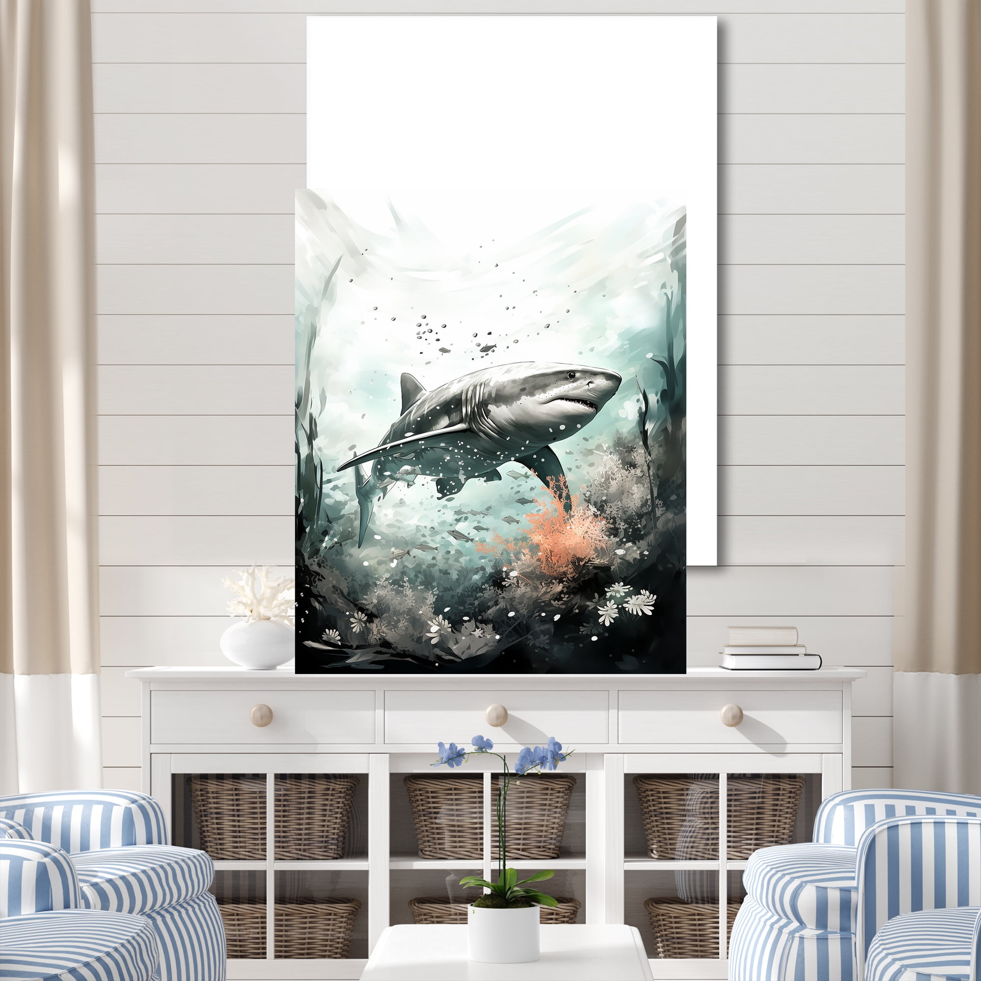 Designart "The Stealthy Predator Of The Deep" Shark Canvas Wall Art ...