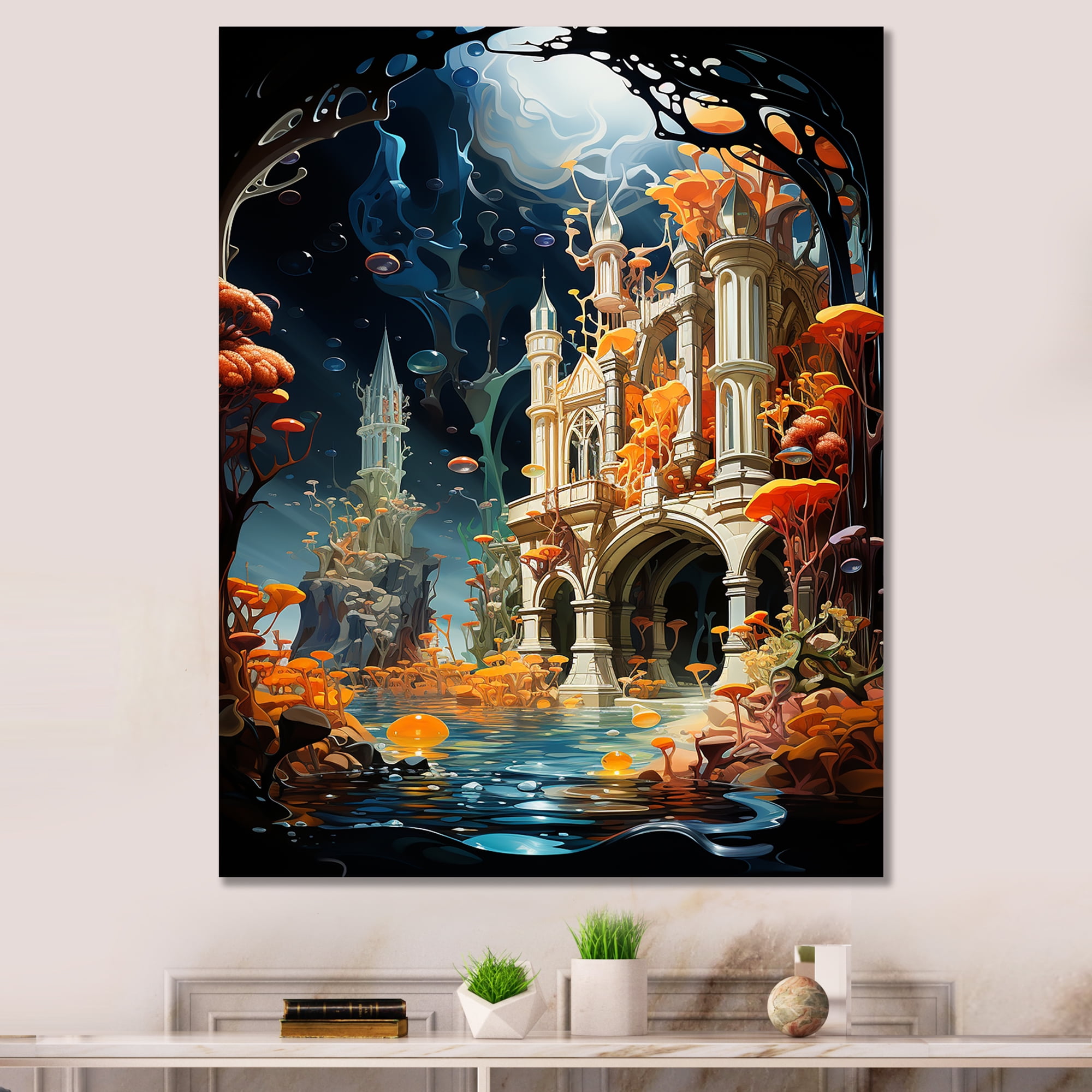 Designart "The Submerged Castle Surrealism" Cityscapes Wall Art Living ...