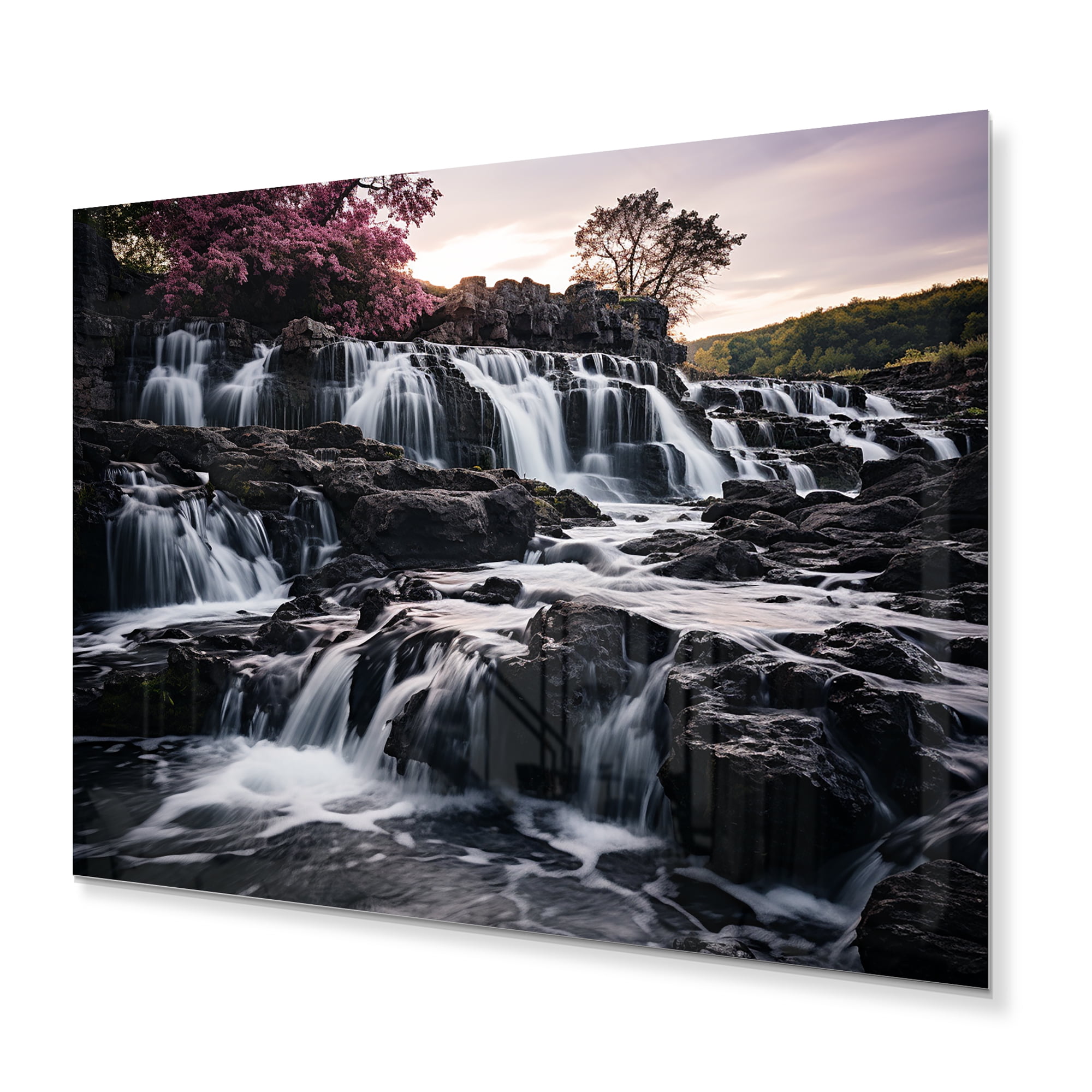 Designart "The Timeless Flow of the Pink-Grey Waterfall" Landscapes ...