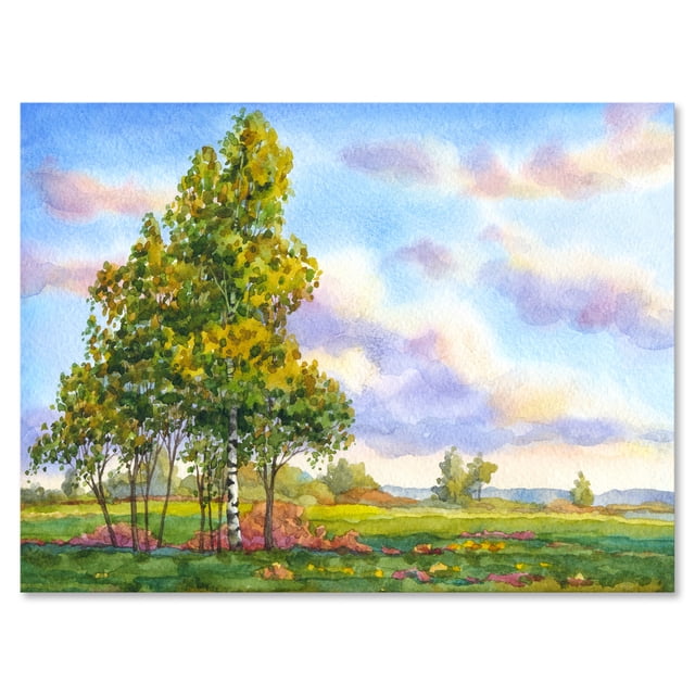 Designart ' The Trees In The Evening Landscape Field ' Traditional ...