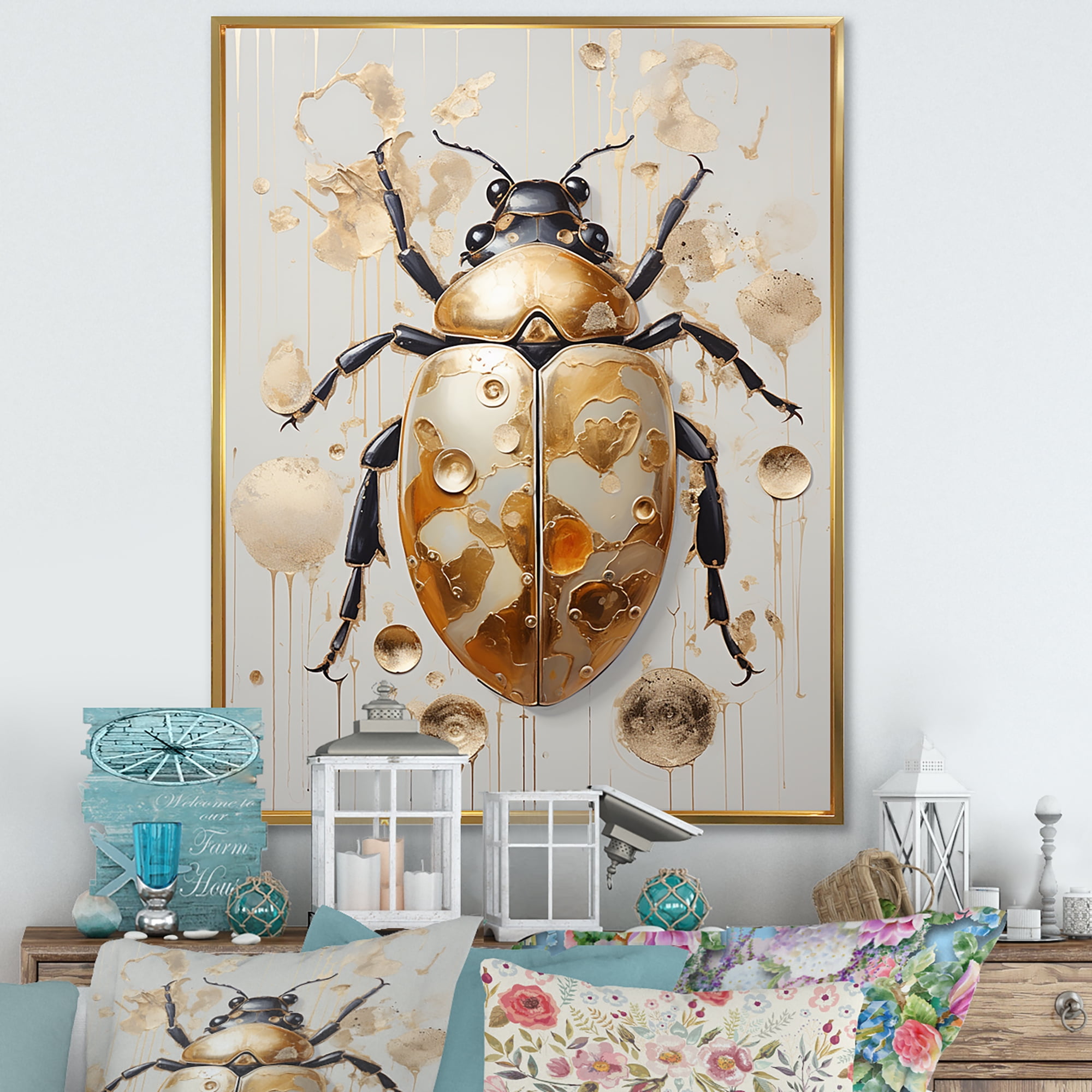 Designart "The Vintage Minimalism Of The Golden Beetle" Insects & Bugs ...