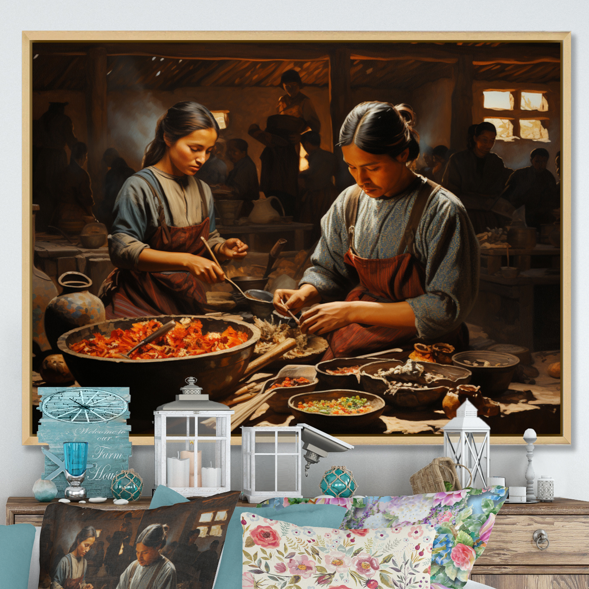 Designart "The Weaver Coral and Grey Mexican Art" Mexican Floater ...