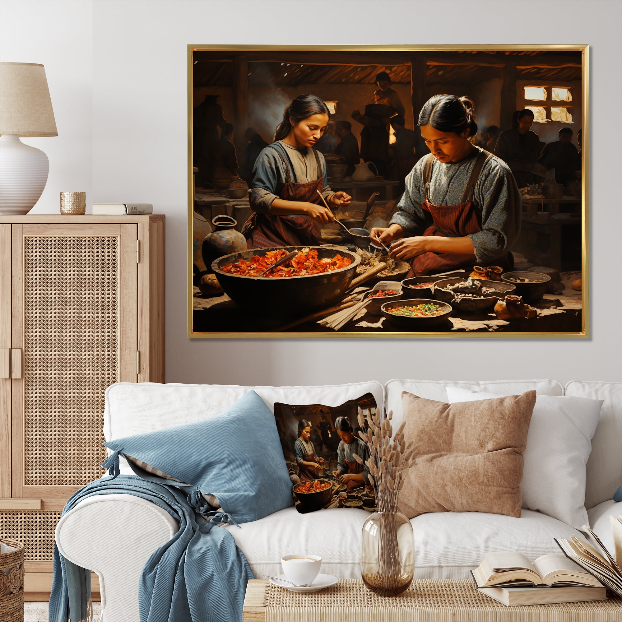 Designart "The Weaver Coral and Grey Mexican Art" Mexican Floater ...