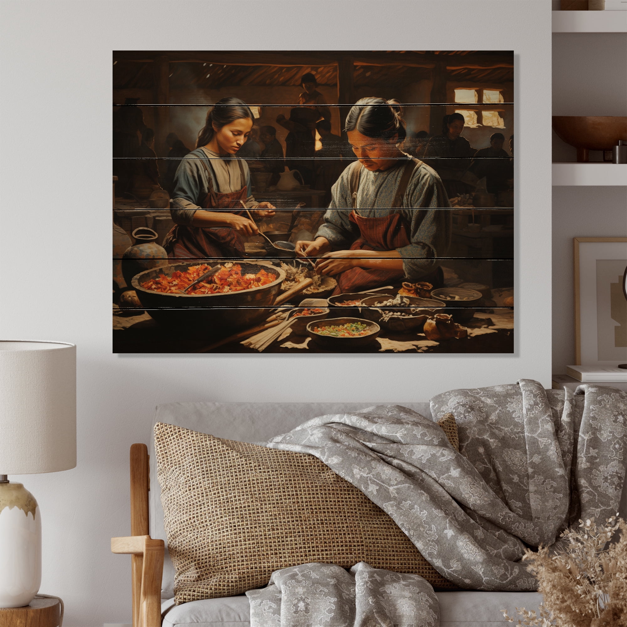 Designart "The Weaver Coral and Grey Mexican Art" Mexican Print on ...