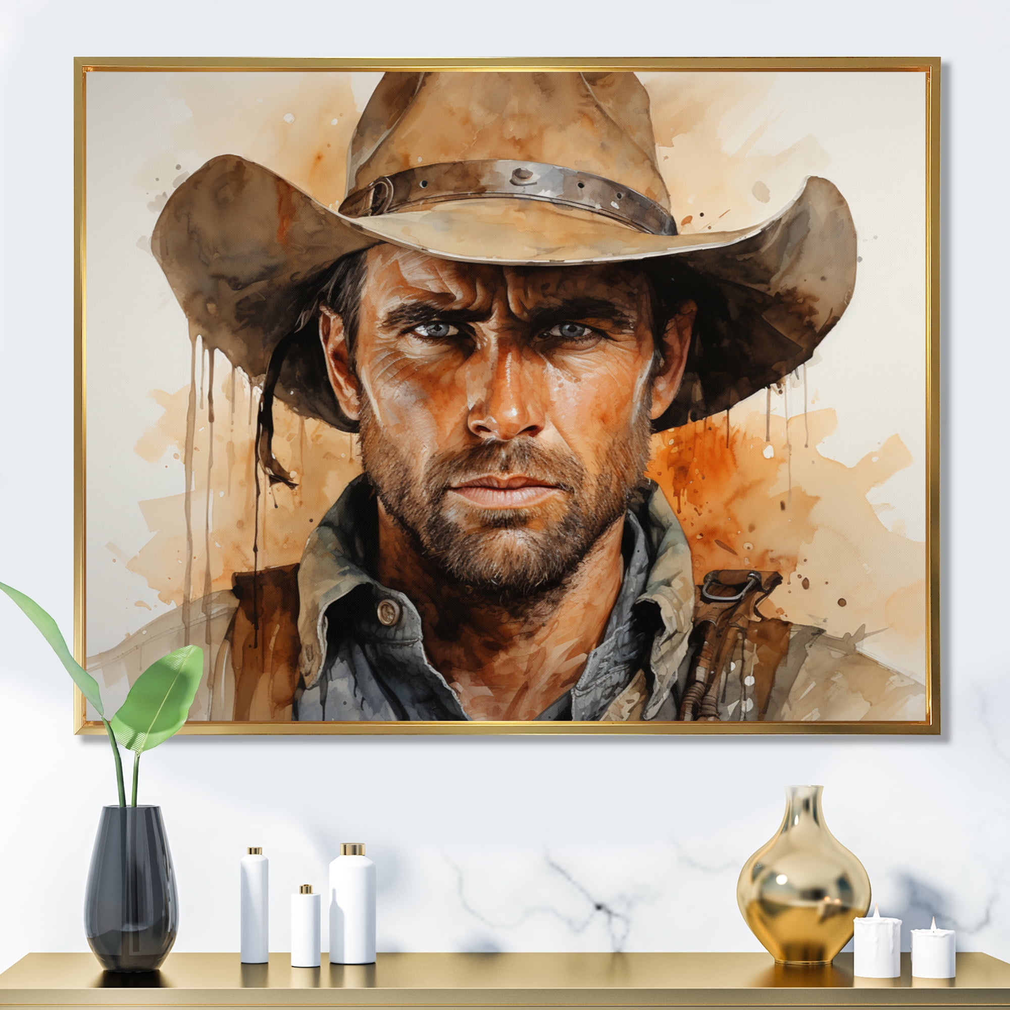 Designart "The Wide Cowboy Beneath wall art" Cowboys Floater Framed ...
