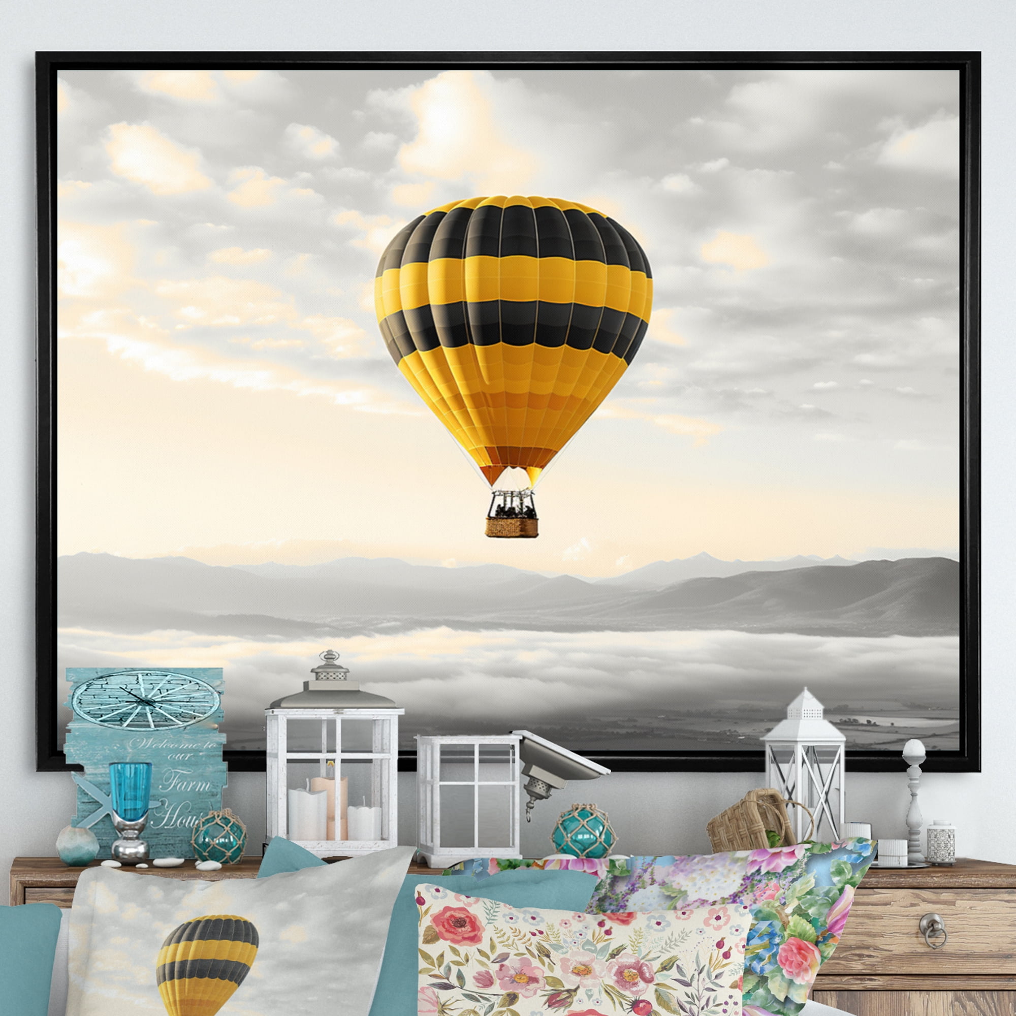 Designart "The Yellow Hot Air Balloon Adventure I" Transportation ...