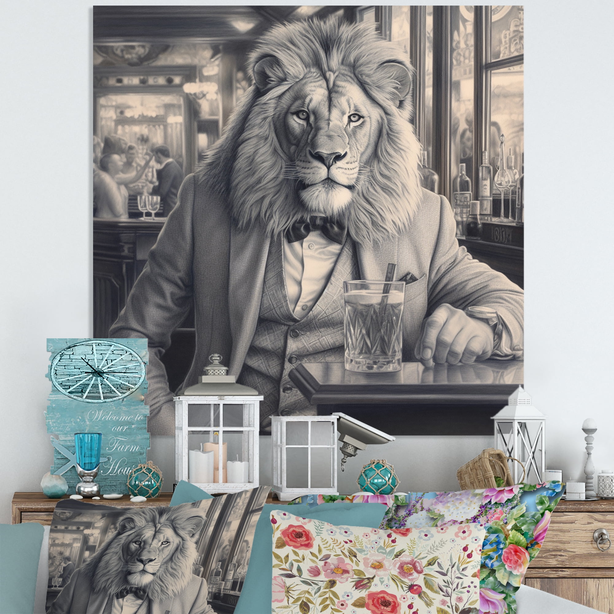 Designart "Thirsty Lion A Majestic Pause" Animals Metal Wall Art ...