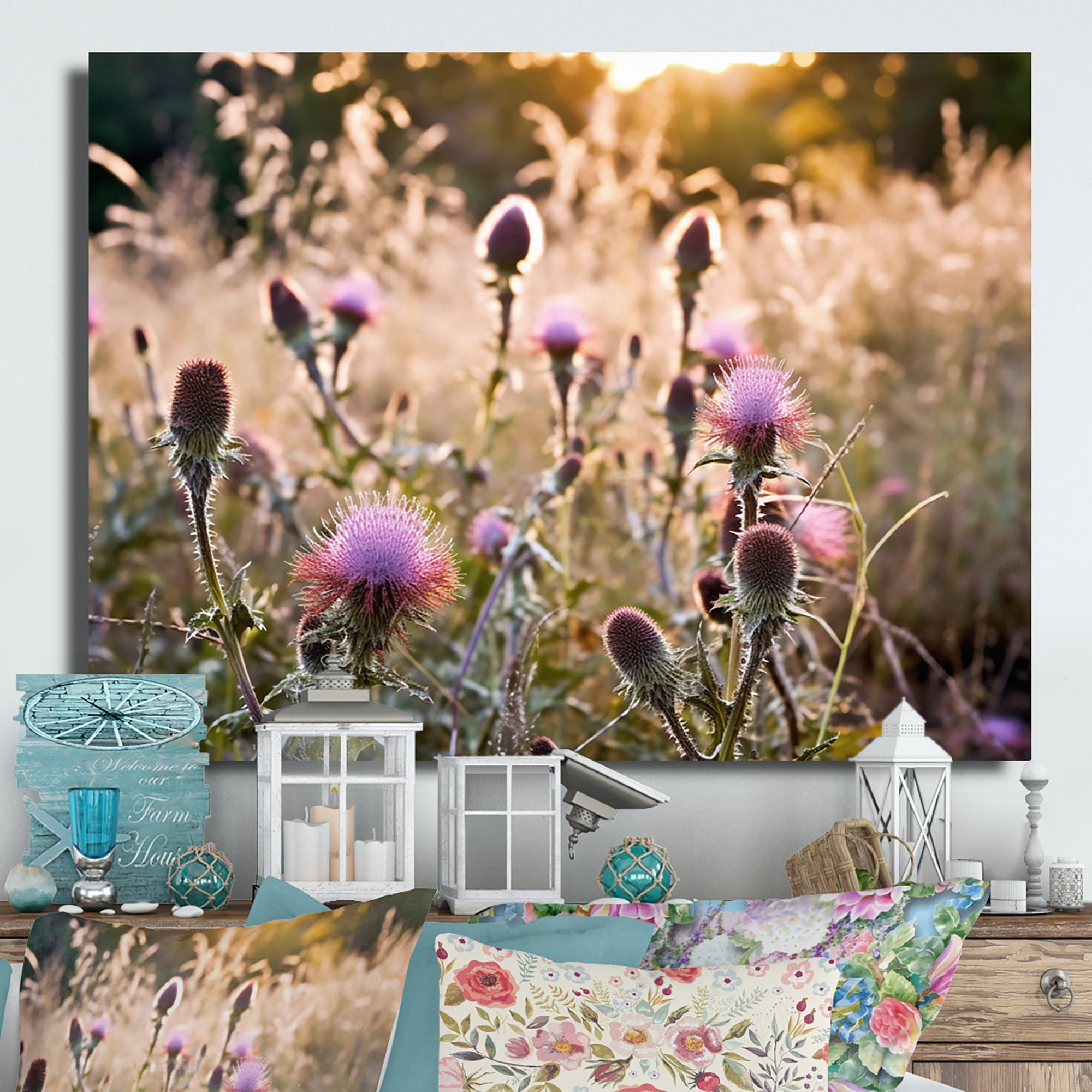 Designart "Thistle Plant Whispers in Purple and Green III" Floral Metal ...