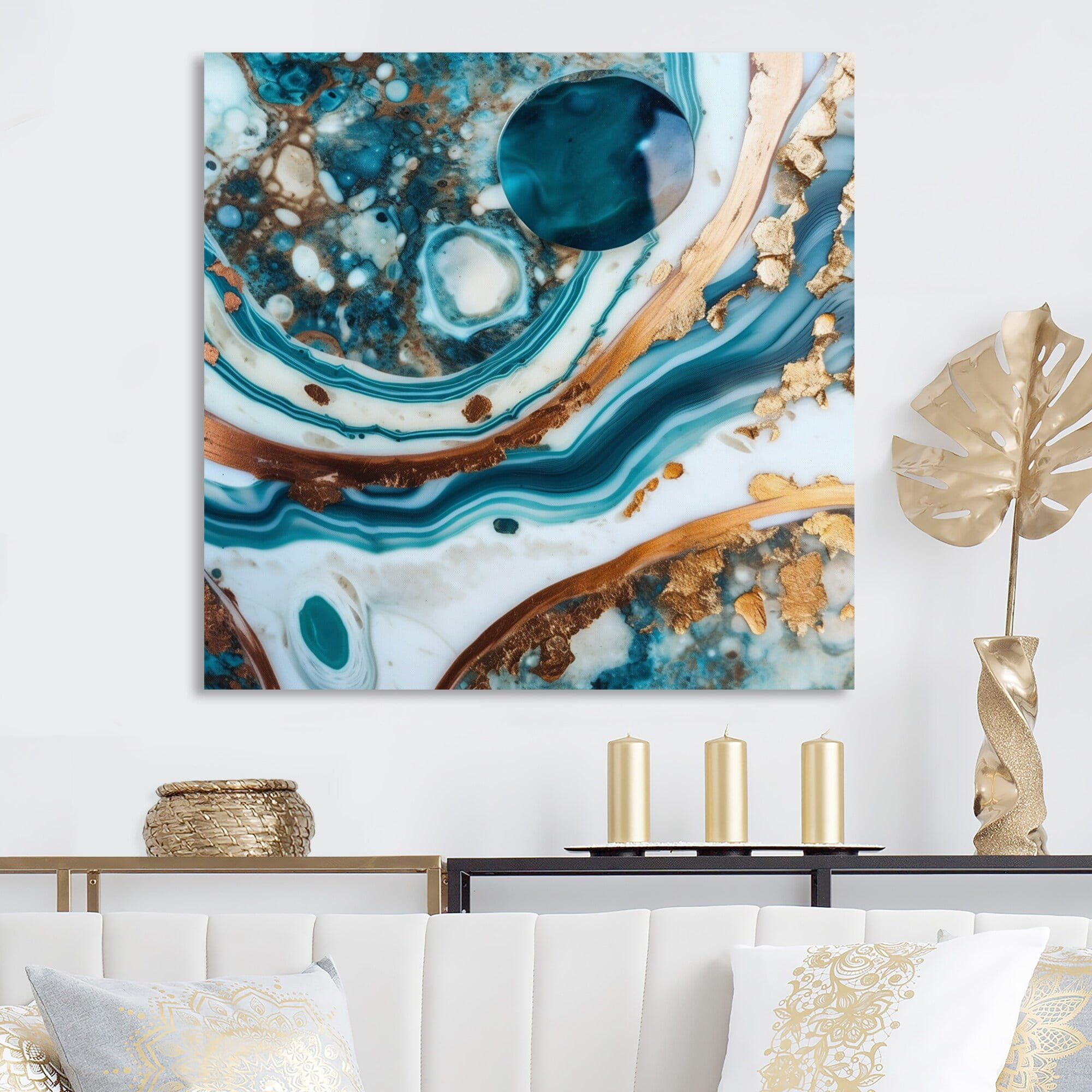 Designart "Tidal Dream Half-Moon Marble I" Abstract Marble Metal Wall ...