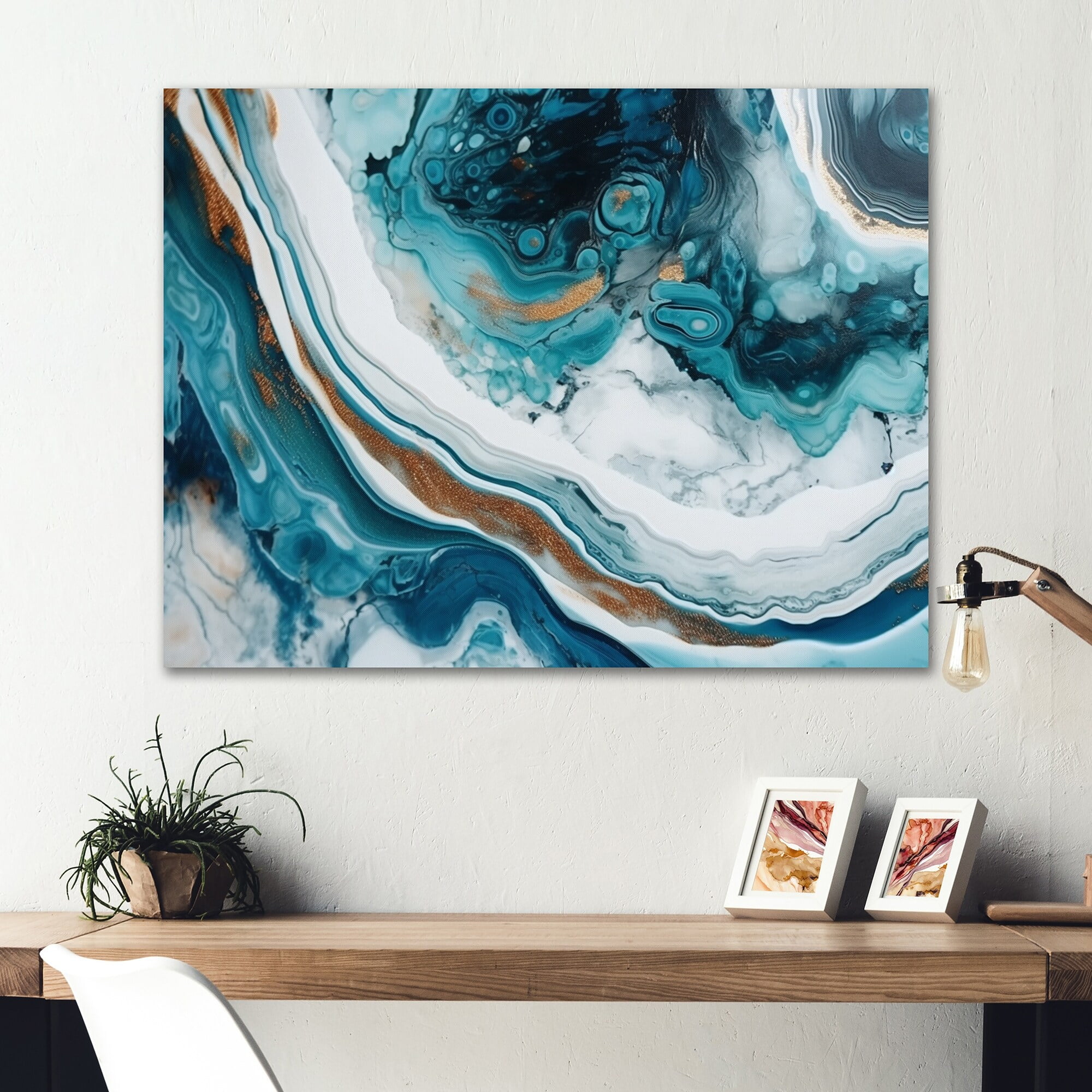 Designart "Tidal Dream Half-Moon Marble III" Abstract Marble Metal Art ...