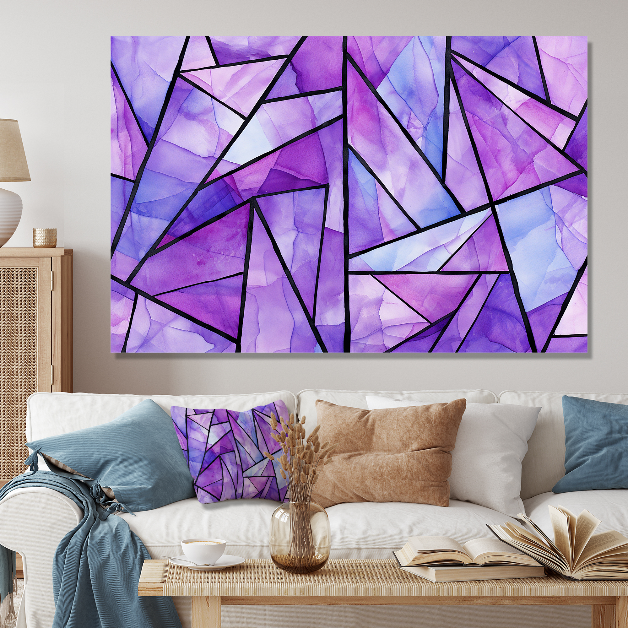 Designart "Tidal Tilt Purple and Blue Harmony" Oversized Abstract Wall ...