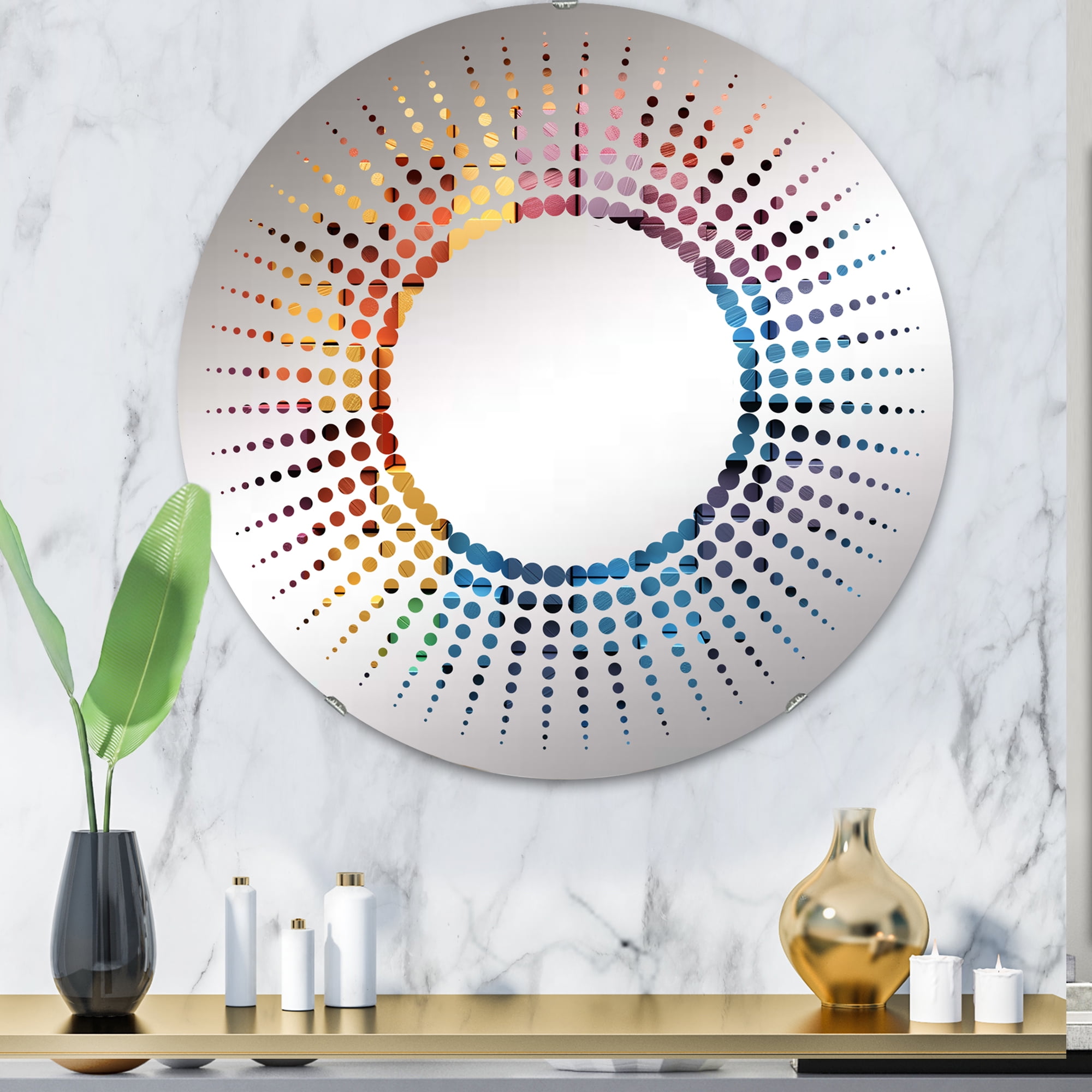 Designart "Timber Spectrum Mosaic" Abstract Shapes Starburst Round Wall ...