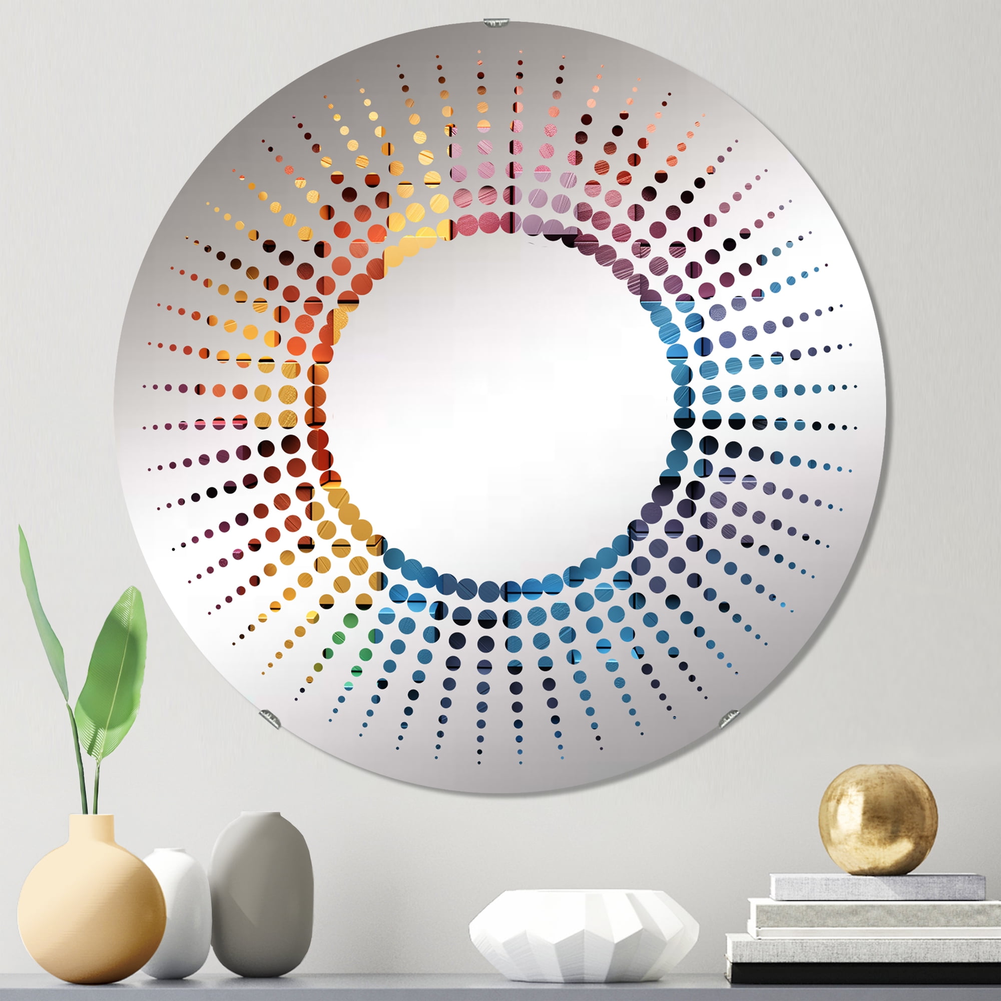 Designart "Timber Spectrum Mosaic" Abstract Shapes Starburst Round Wall ...