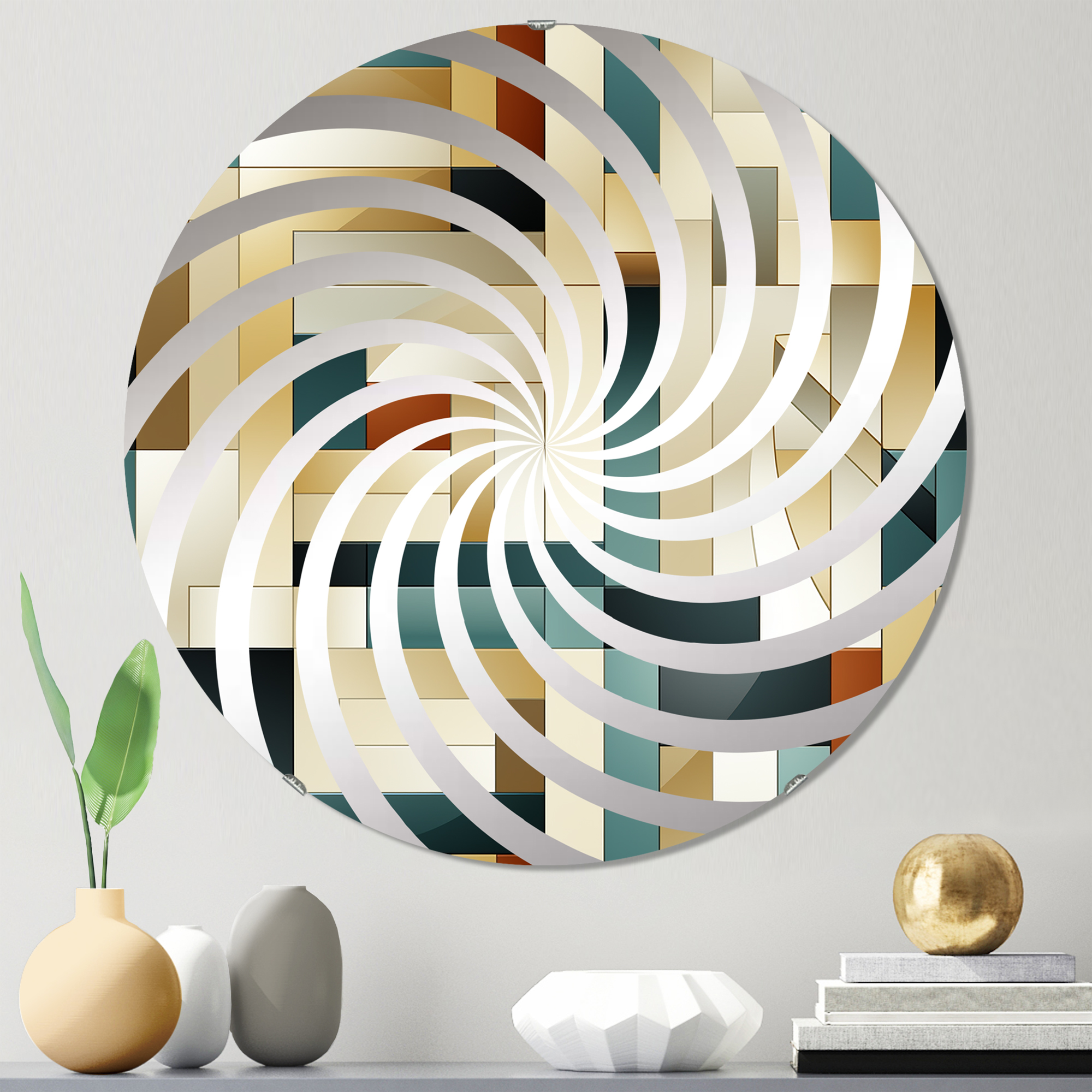Designart "Time-Worn Charm in Beige Vintage Tiles I" Geometric Vortex ...