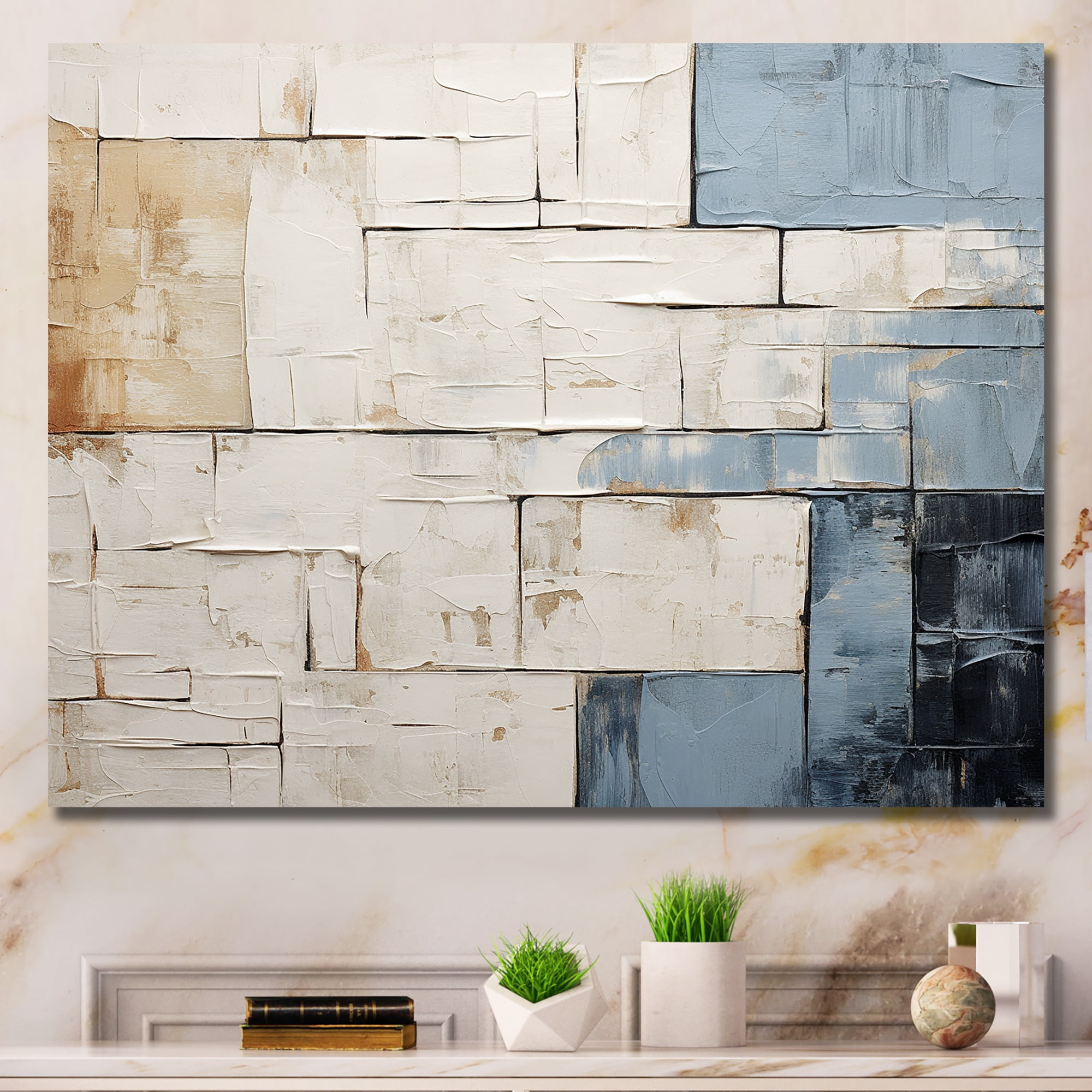 Designart "Timeless Blue And White Minimalism In Hibiscus II" Abstract Painting Canvas Prints ...
