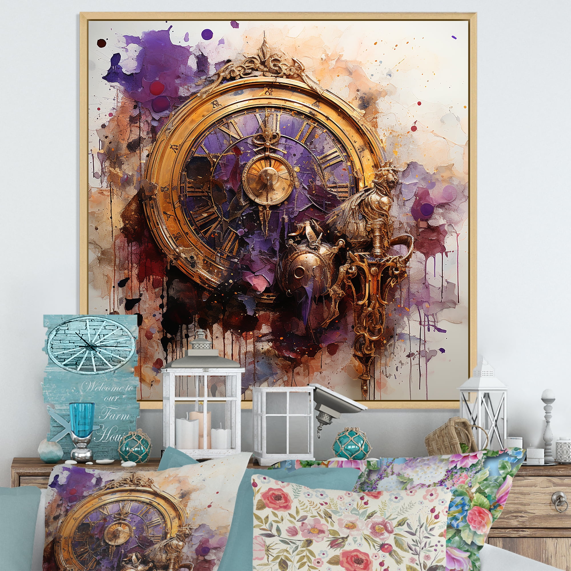 Designart "Timeless Collage in Purple and Yellow II" Fashion Framed ...