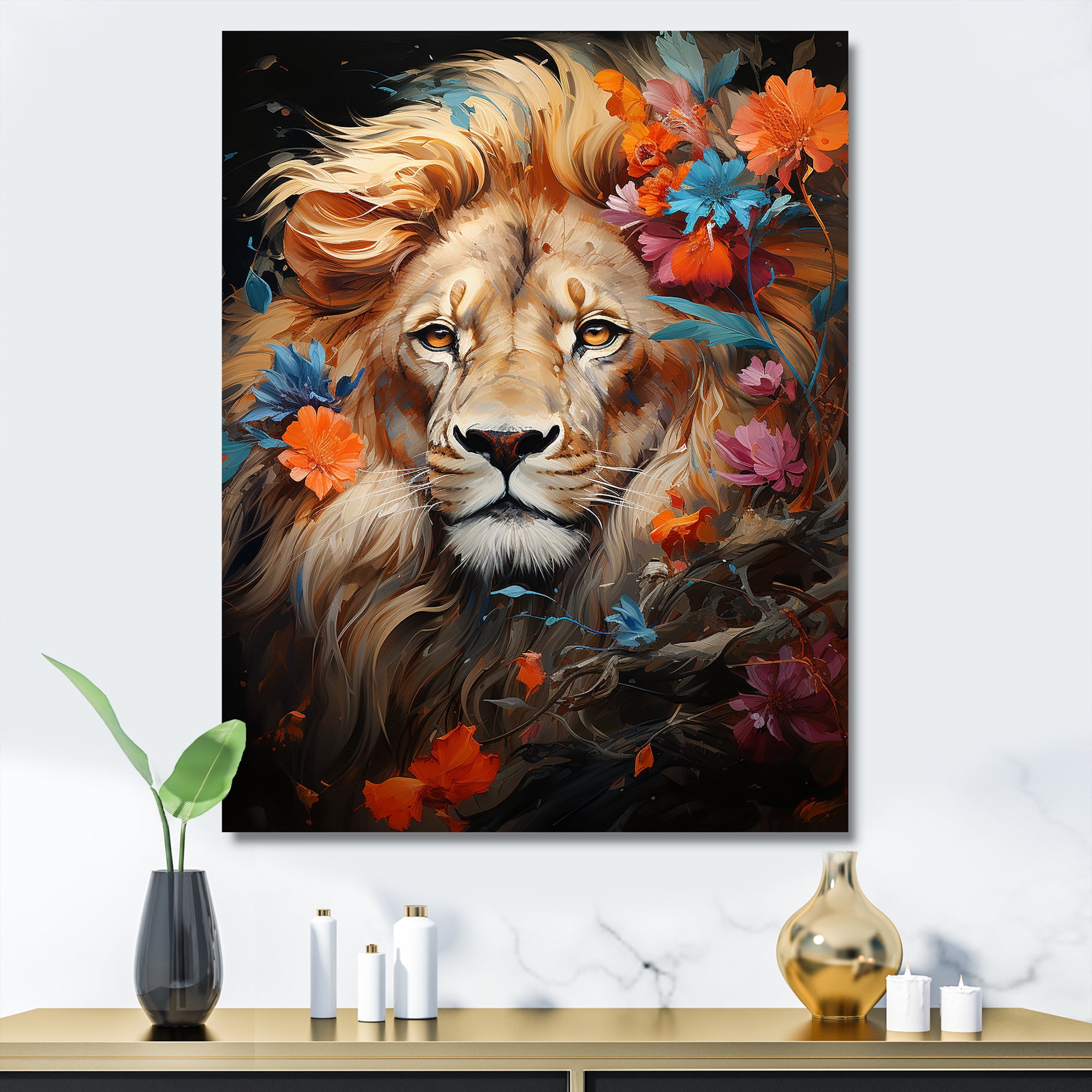 Designart "Timeless Gaze Of The Lion'S Eternal Majesty" Animals Lion ...