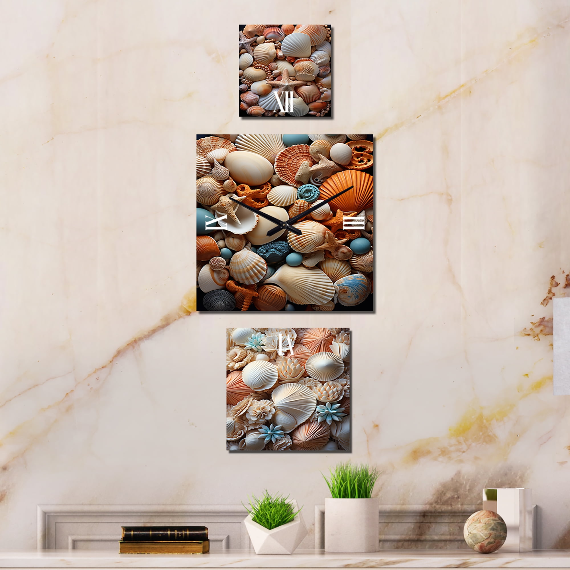 Designart "Timeless Shoreline Treasures" Seashell Oversized Wall Clock ...