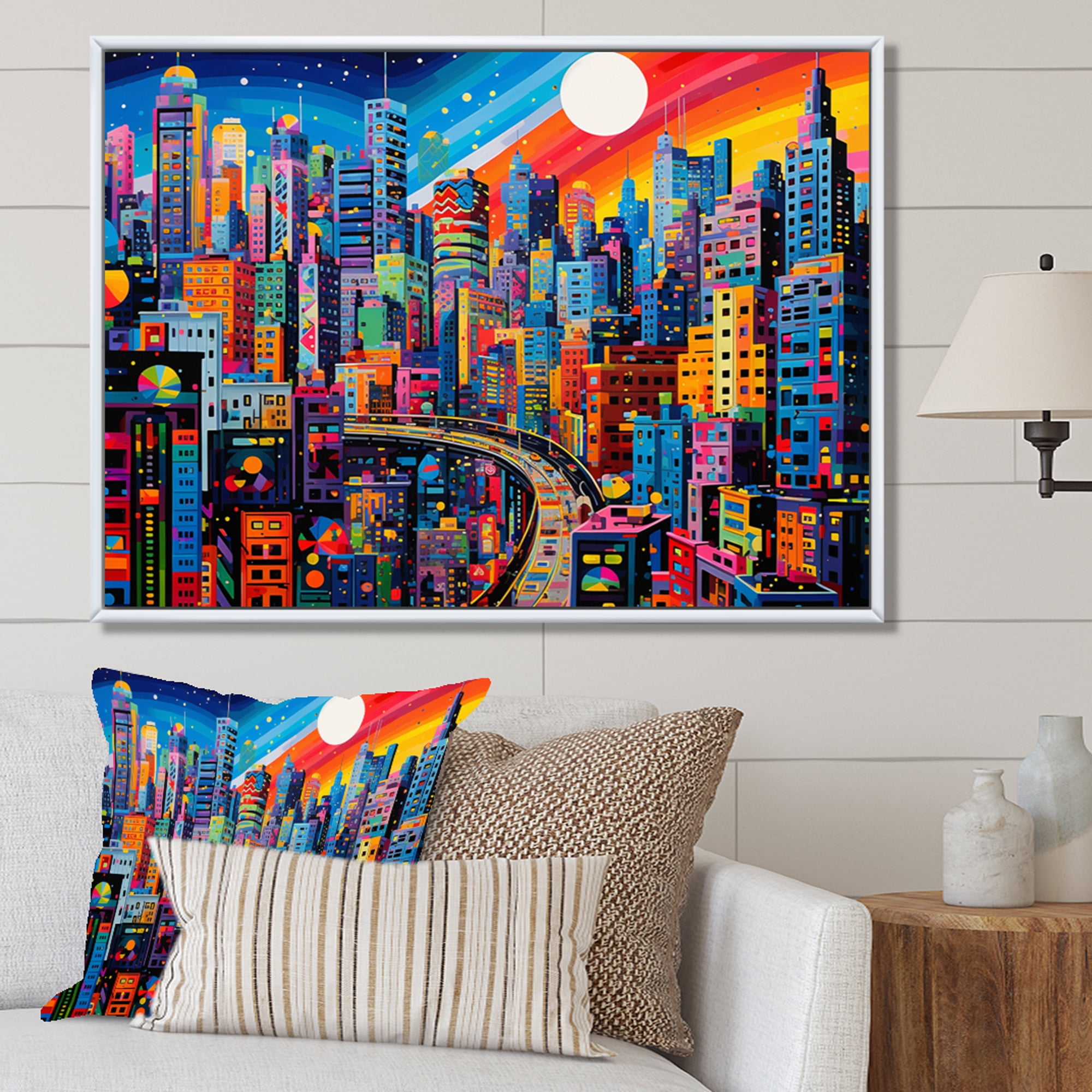 Designart "Tokyo Popart Colorful City painting I" Tokyo Floater Framed ...
