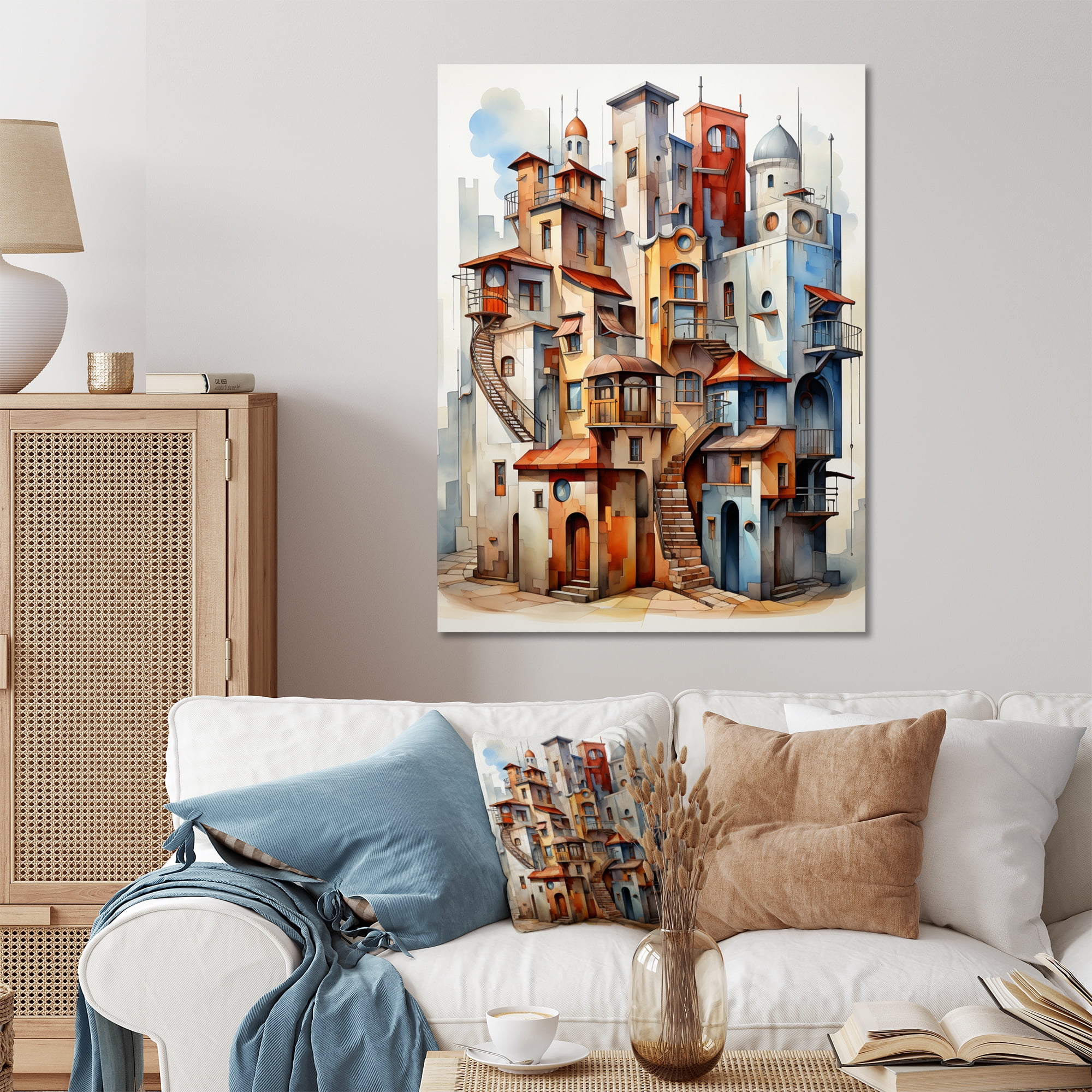 Designart "Towering Cubist Art III" Cubism Metal Art Living Room ...