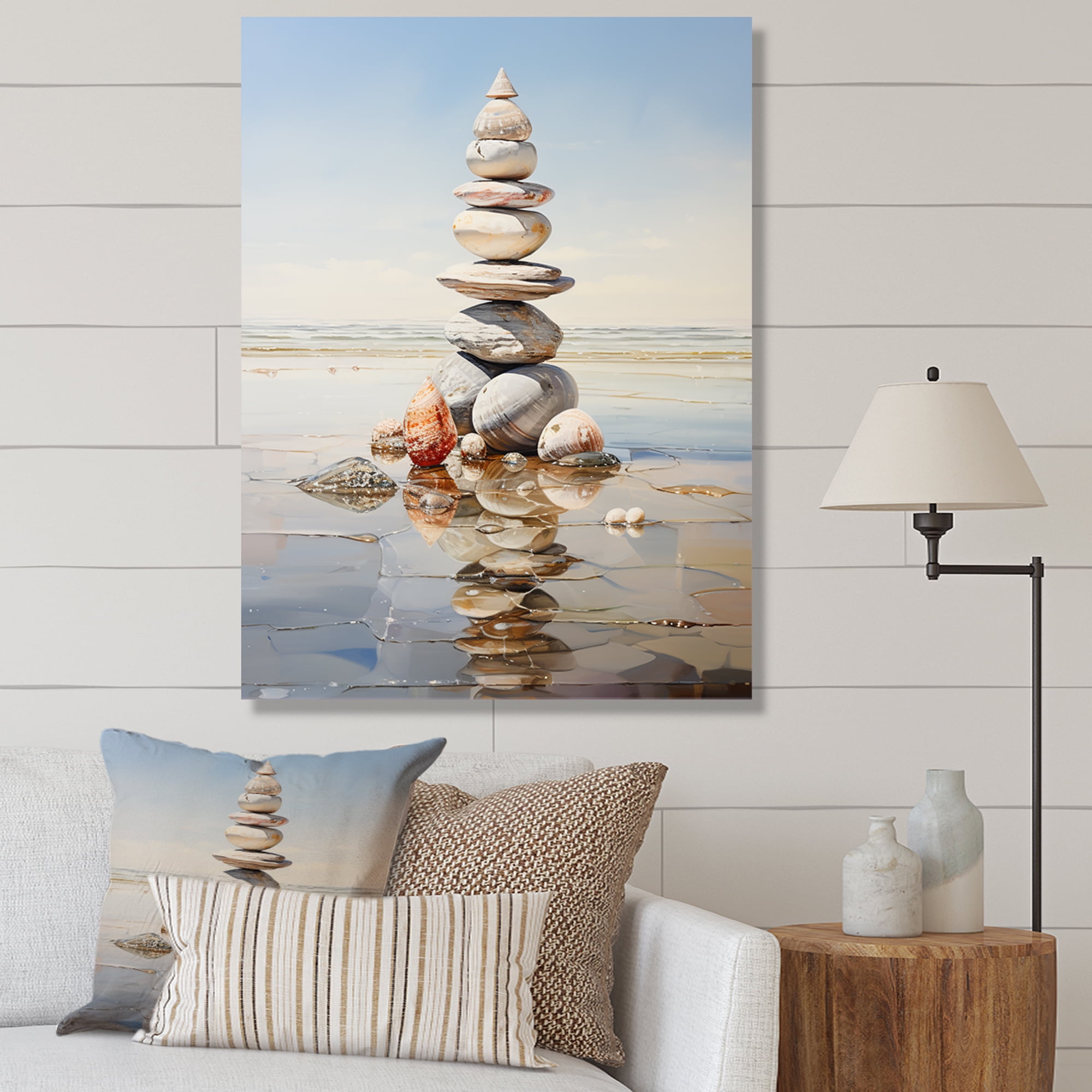 Designart "Towering Shells A Minimalist Beachscape II" Abstract ...