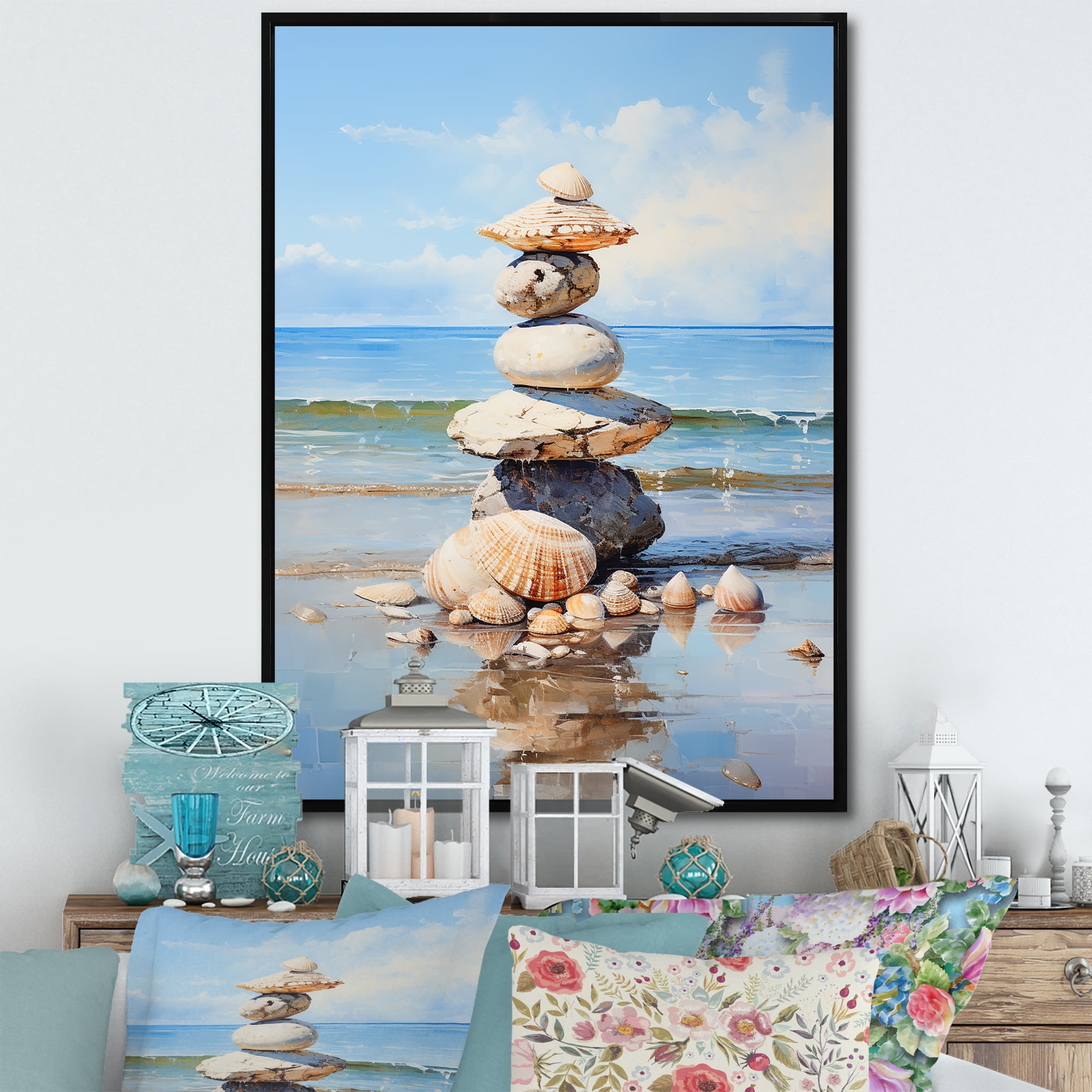 Designart "Towering Shells A Minimalist Beachscape III" Abstract ...