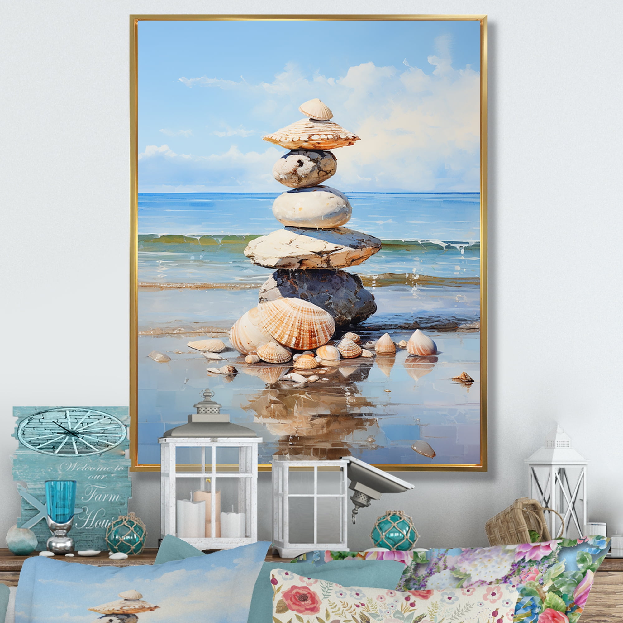 Designart "Towering Shells A Minimalist Beachscape III" Abstract ...