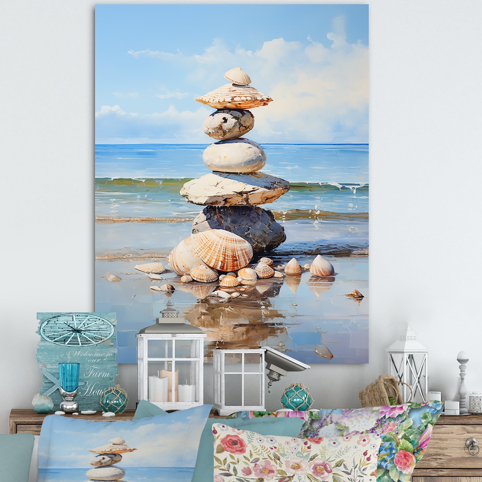 Designart "Towering Shells A Minimalist Beachscape III" Abstract ...