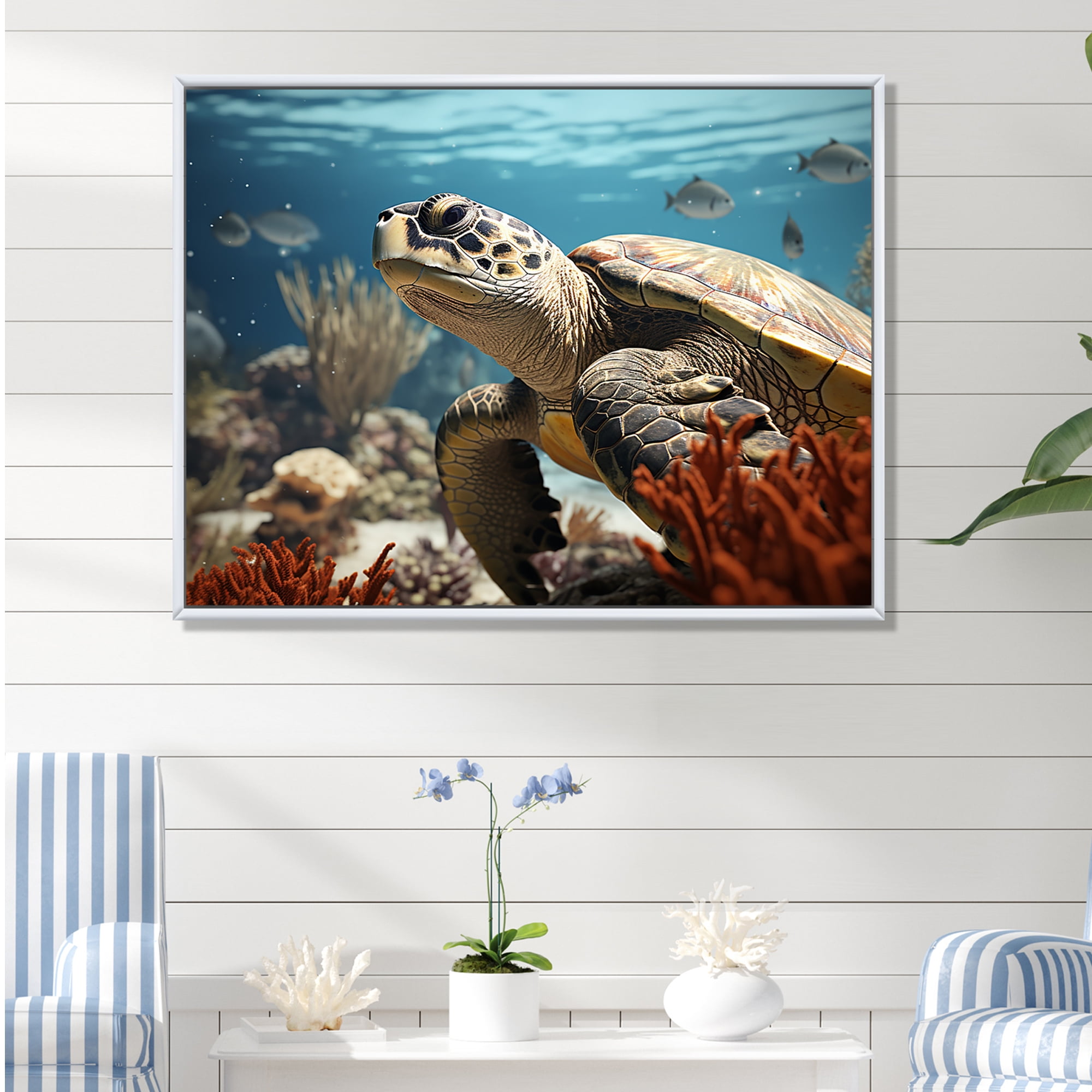 Designart "Traditional Seaside Turtle Scene" Animals Turtle Floater ...