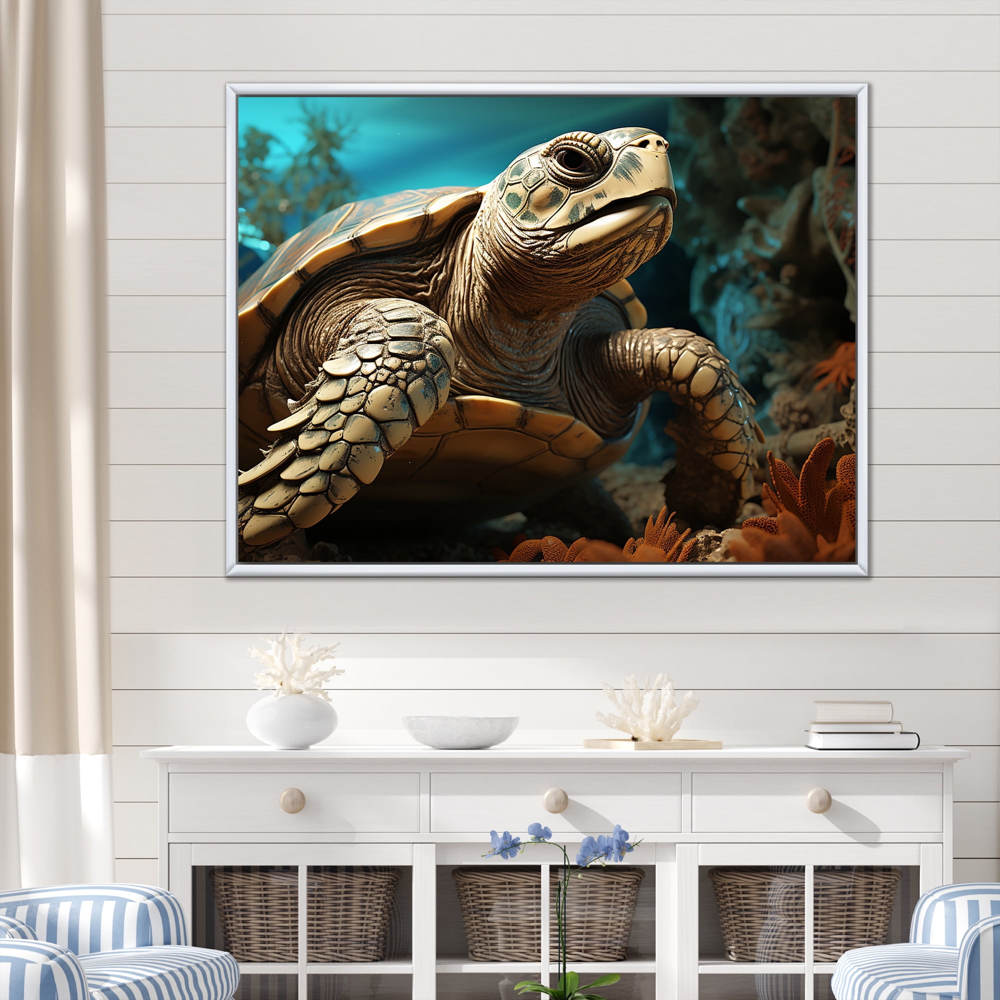 Designart "Traditional Seaside Turtle Scene I" Animals Turtle Floater ...