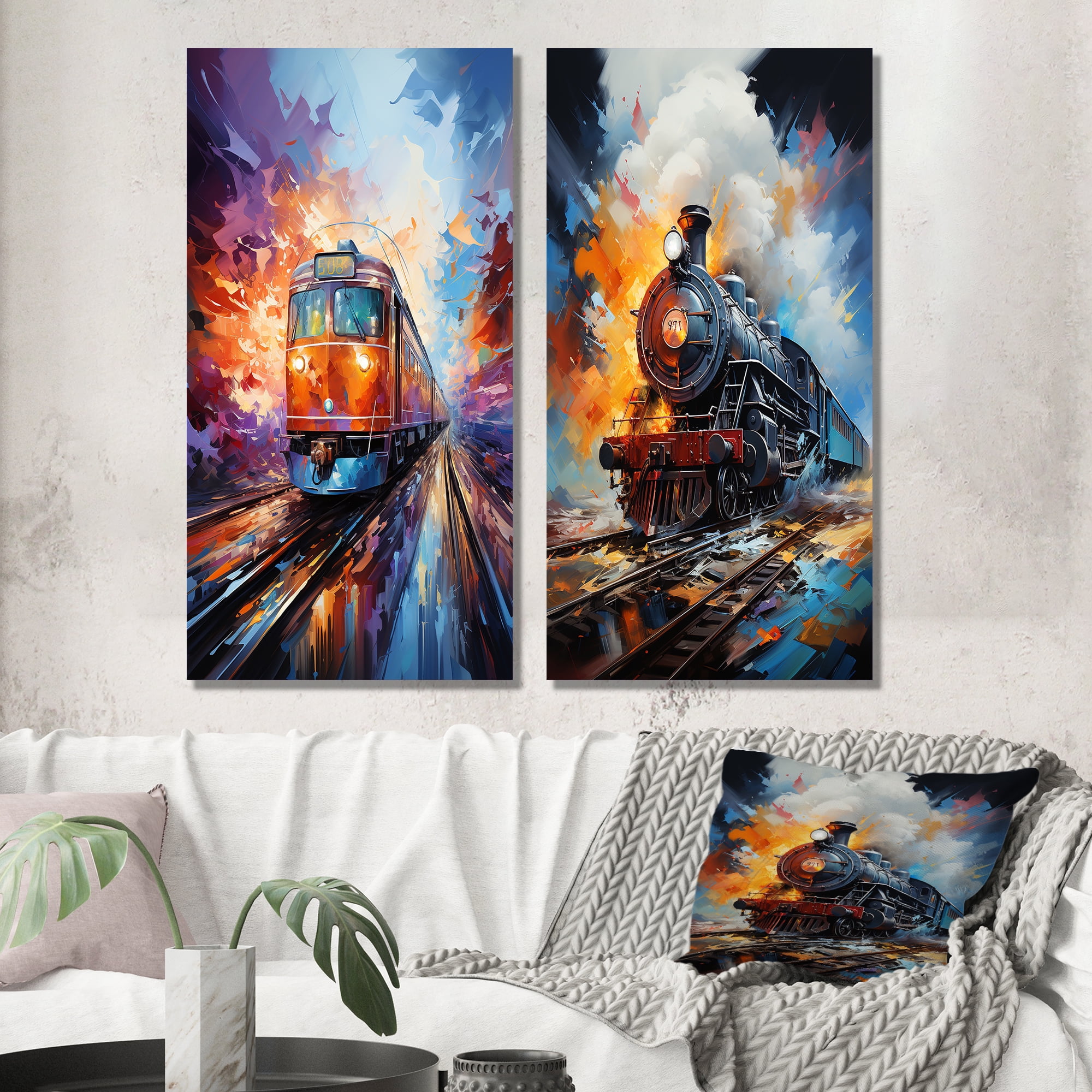 Designart "Train Bold flow" Train Wall Art Set Of 2 - Multi-Color ...