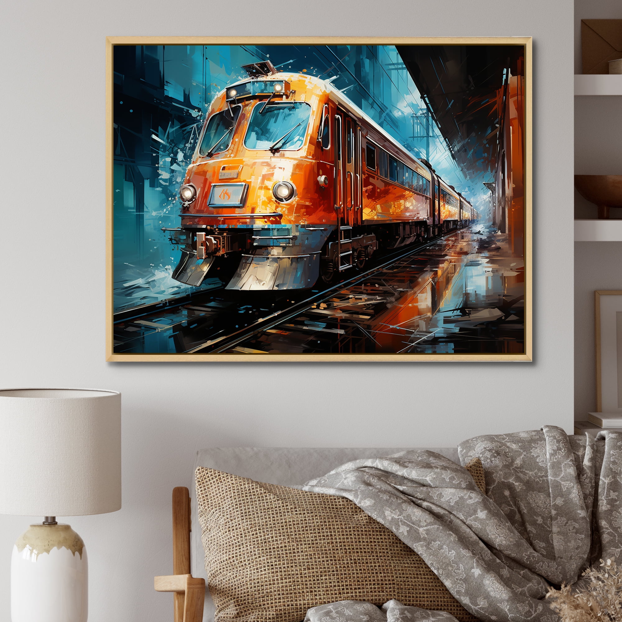 Designart "Train Dynamic composition" Transportation Floater Framed ...
